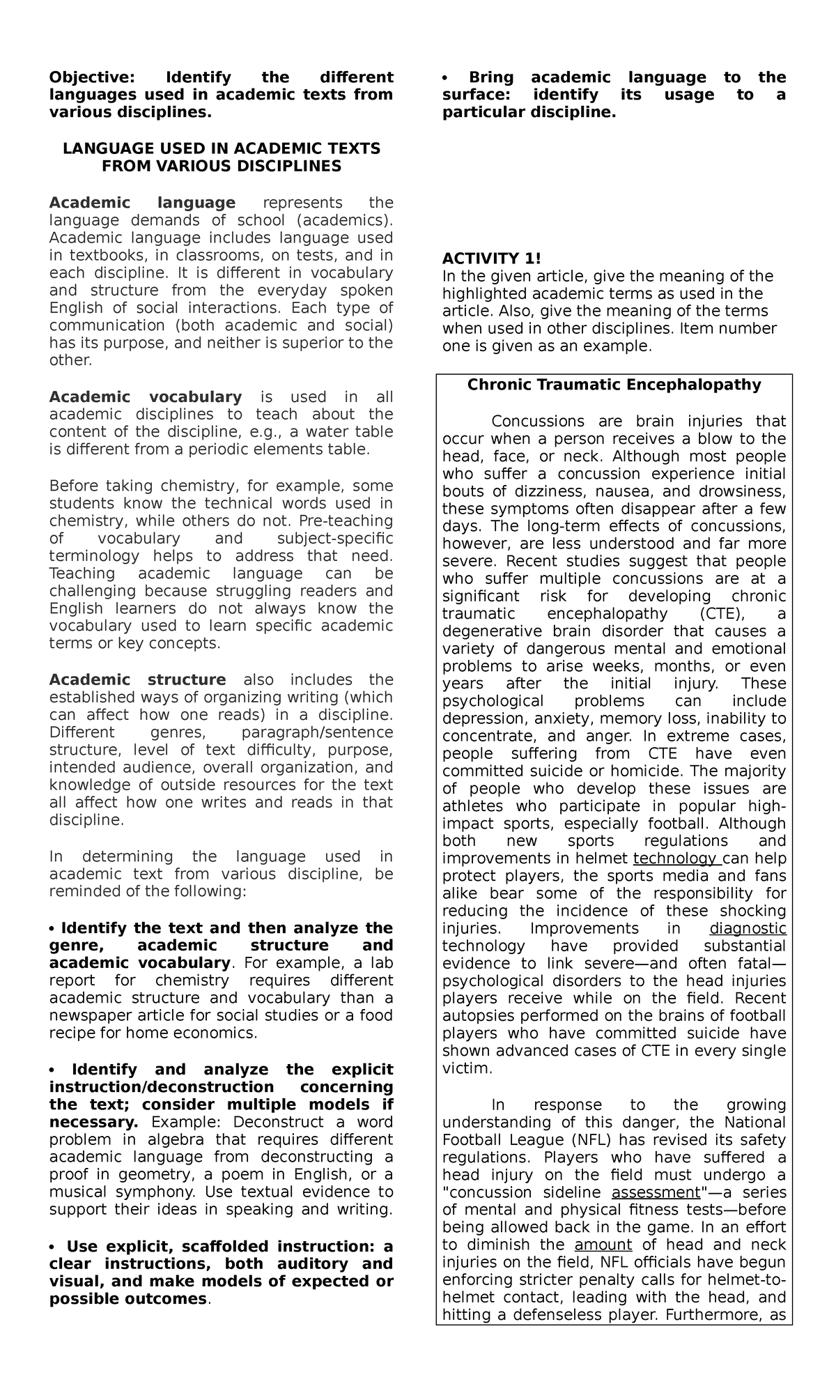 Academic Language in Disciplines: Vocabulary & Structure Analysis - Studocu