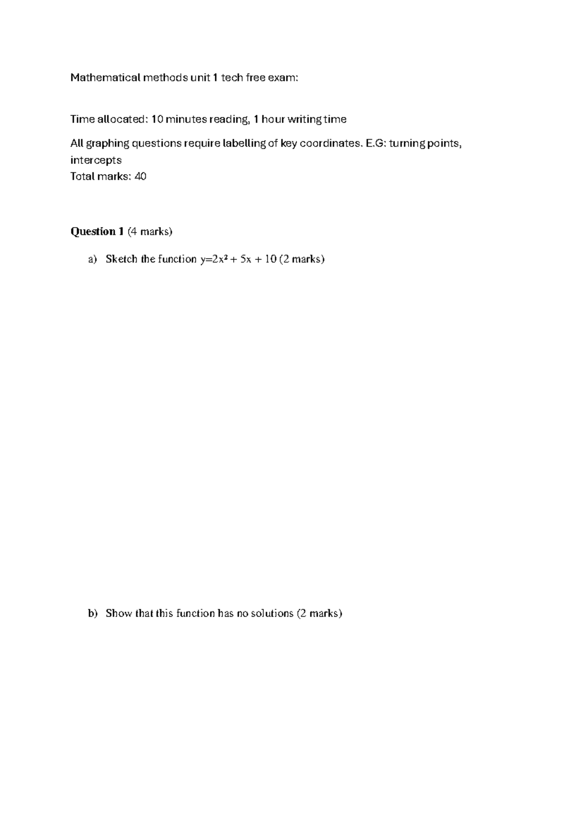 Mathematical Methods Unit 1 Tech-Free Exam: Version 2 - Studocu