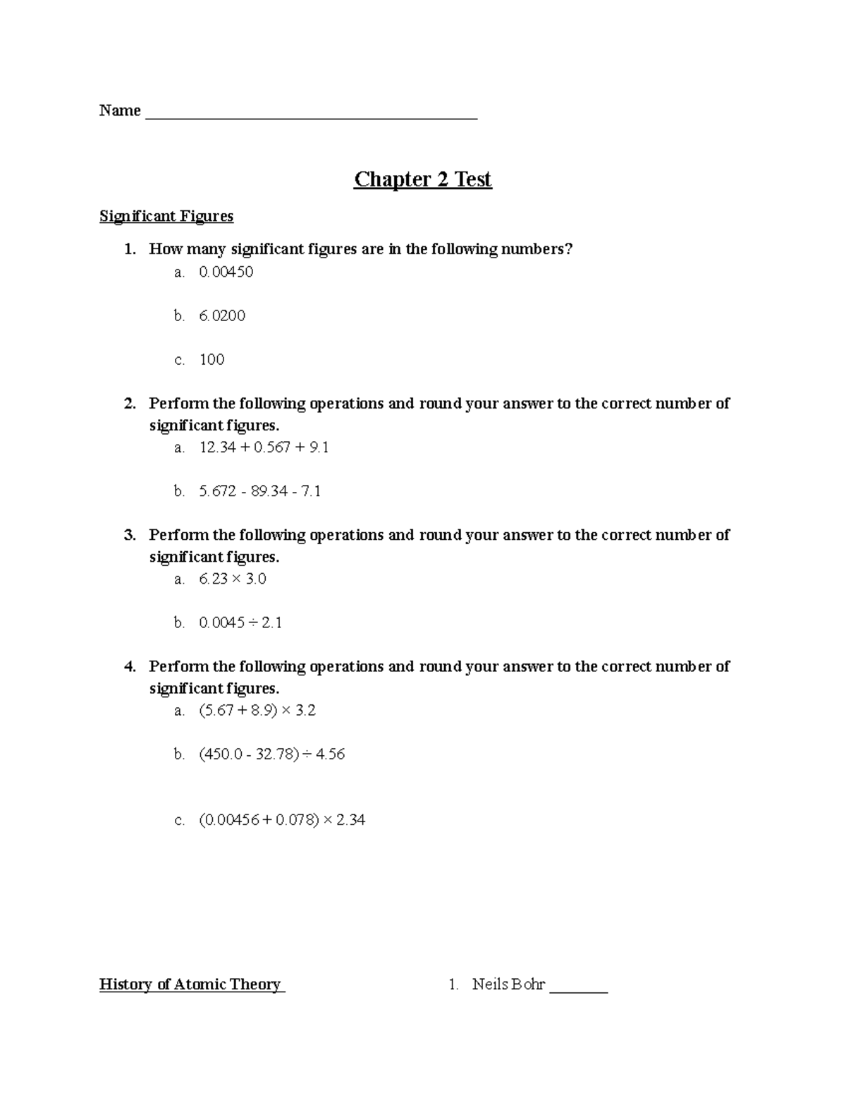 Chapter 2 Test - Name ________________________________________ Chapter ...