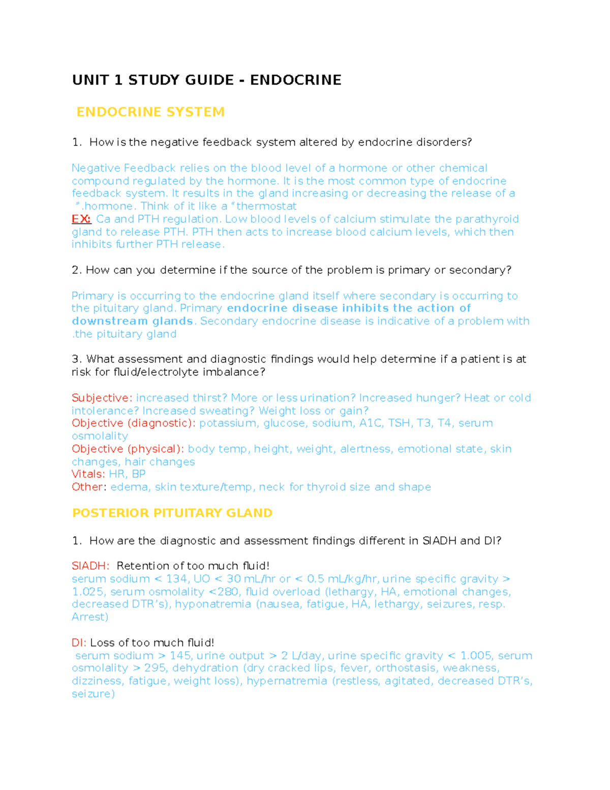 Endocrine System - Exam 1 Study Guide (END 101) - Studocu