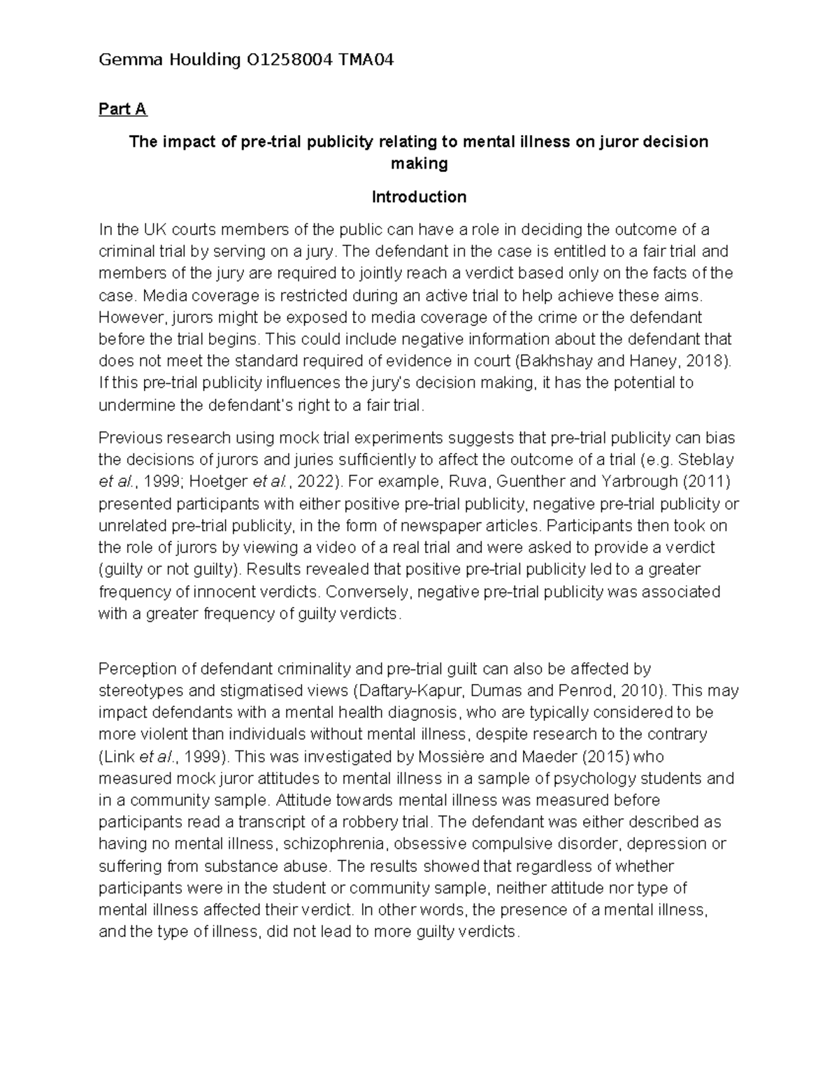 TMA05 Part A: Influence of Pre-Trial Publicity on Juror Verdicts in ...