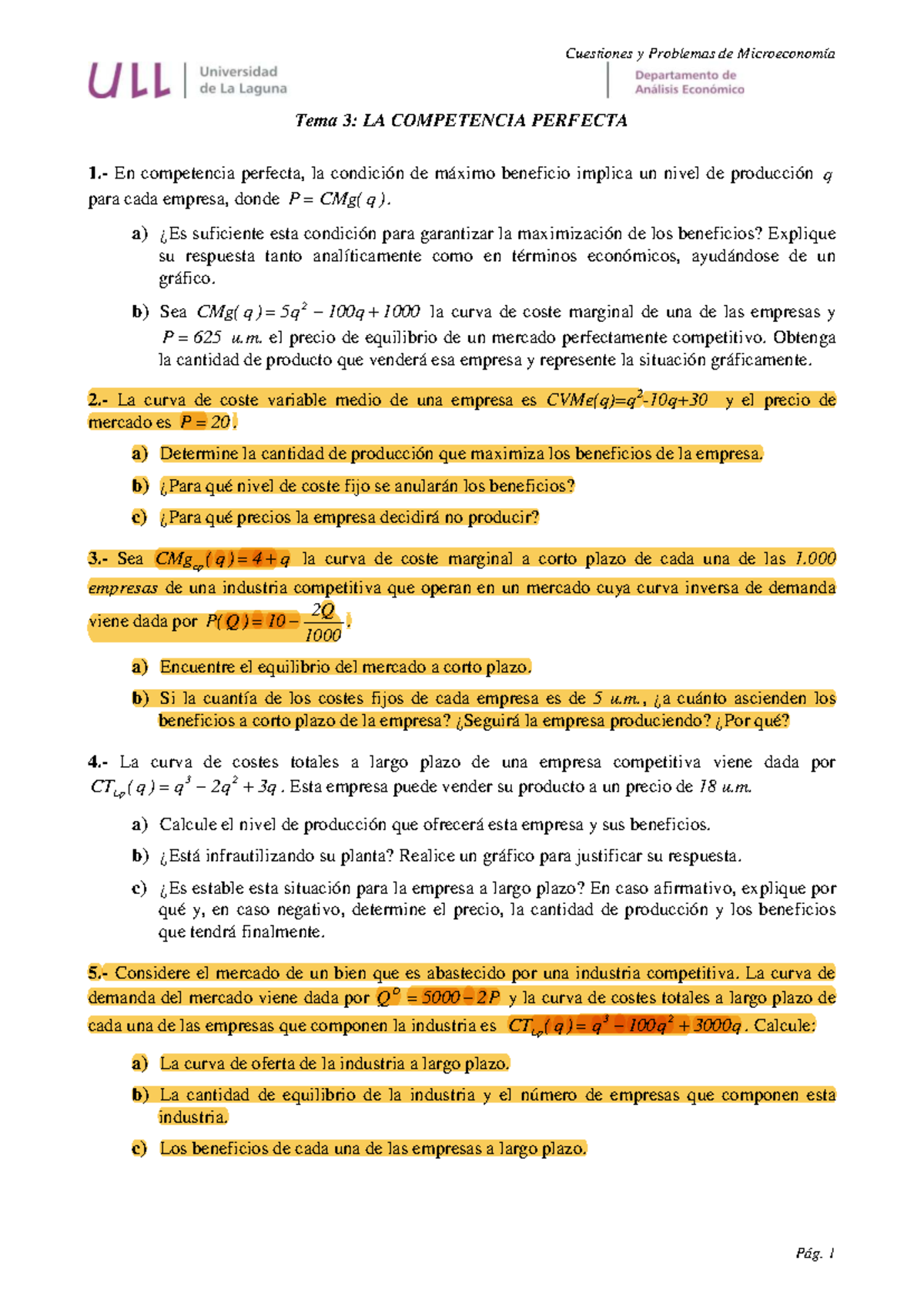 Tema 3: Competencia Perfecta en Microeconomía - 3º ADE - Studocu