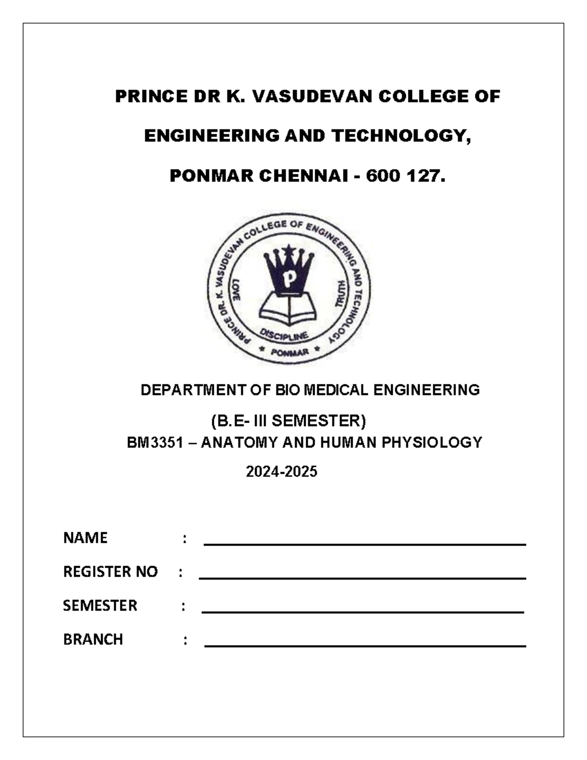 BM3351 - Anatomy and Human Physiology Lab Record Manual - Studocu