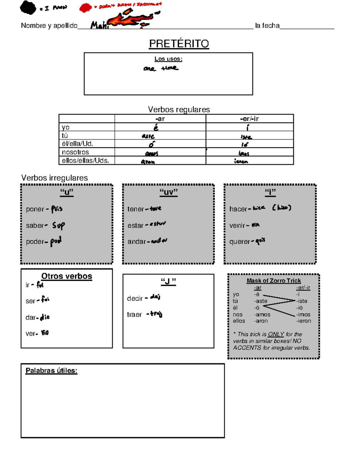 Preterite v Imperfect Summary Sheet - Nombre y apellido