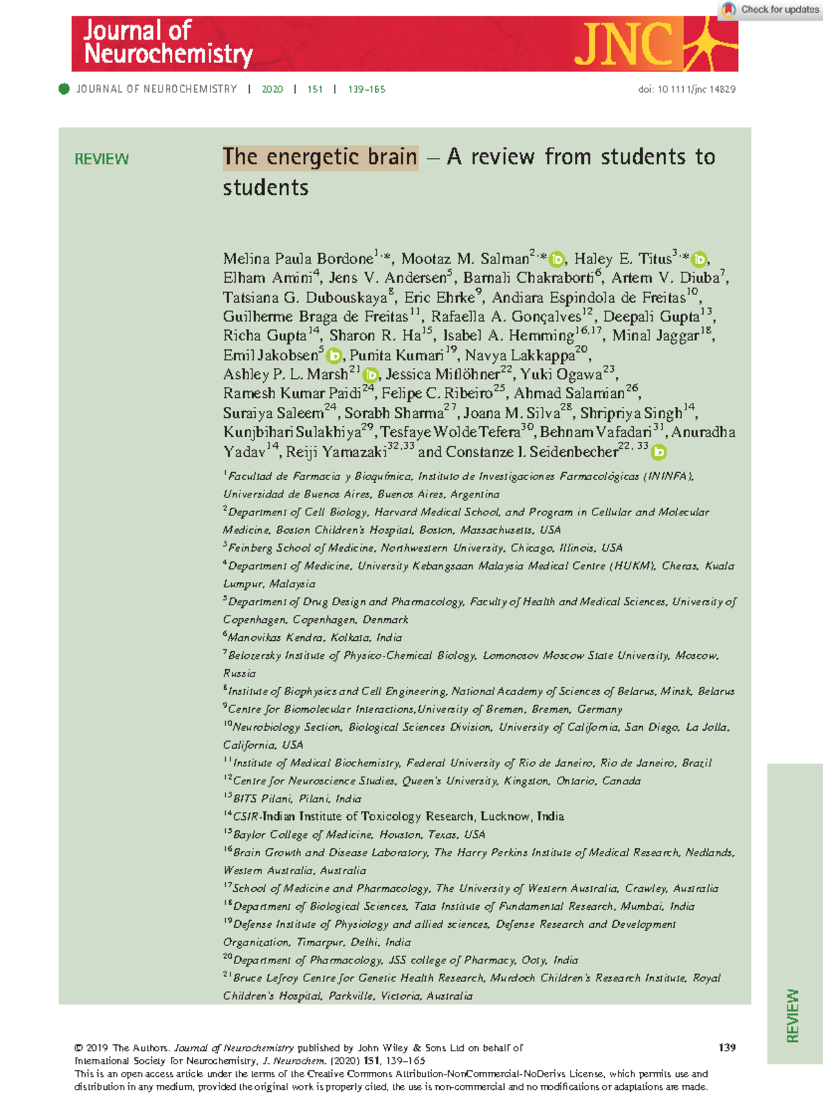JOURNAL OF NEUROCHEMISTRY REVIEW 2020: The Energetic Brain Insights ...