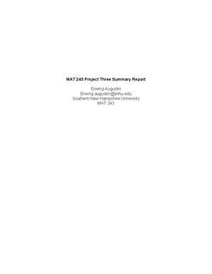 MAT 243 Project Two Summary Report Template - MAT 243 Project Two Summary Report Southern New ...