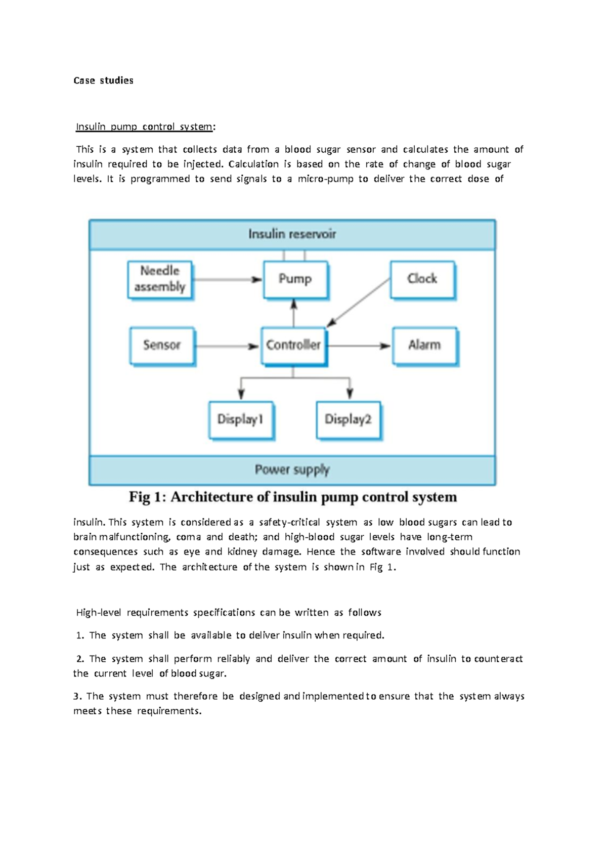 software engineering case studies notes - Case studies Insulin pump ...