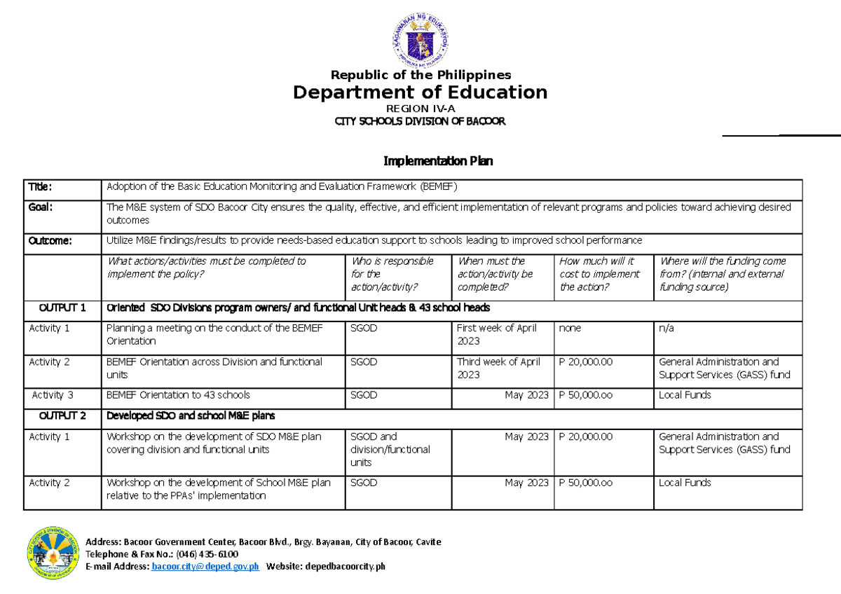 School-Template-for-Implementation-Plan-and-M-and-E - Republic of the ...
