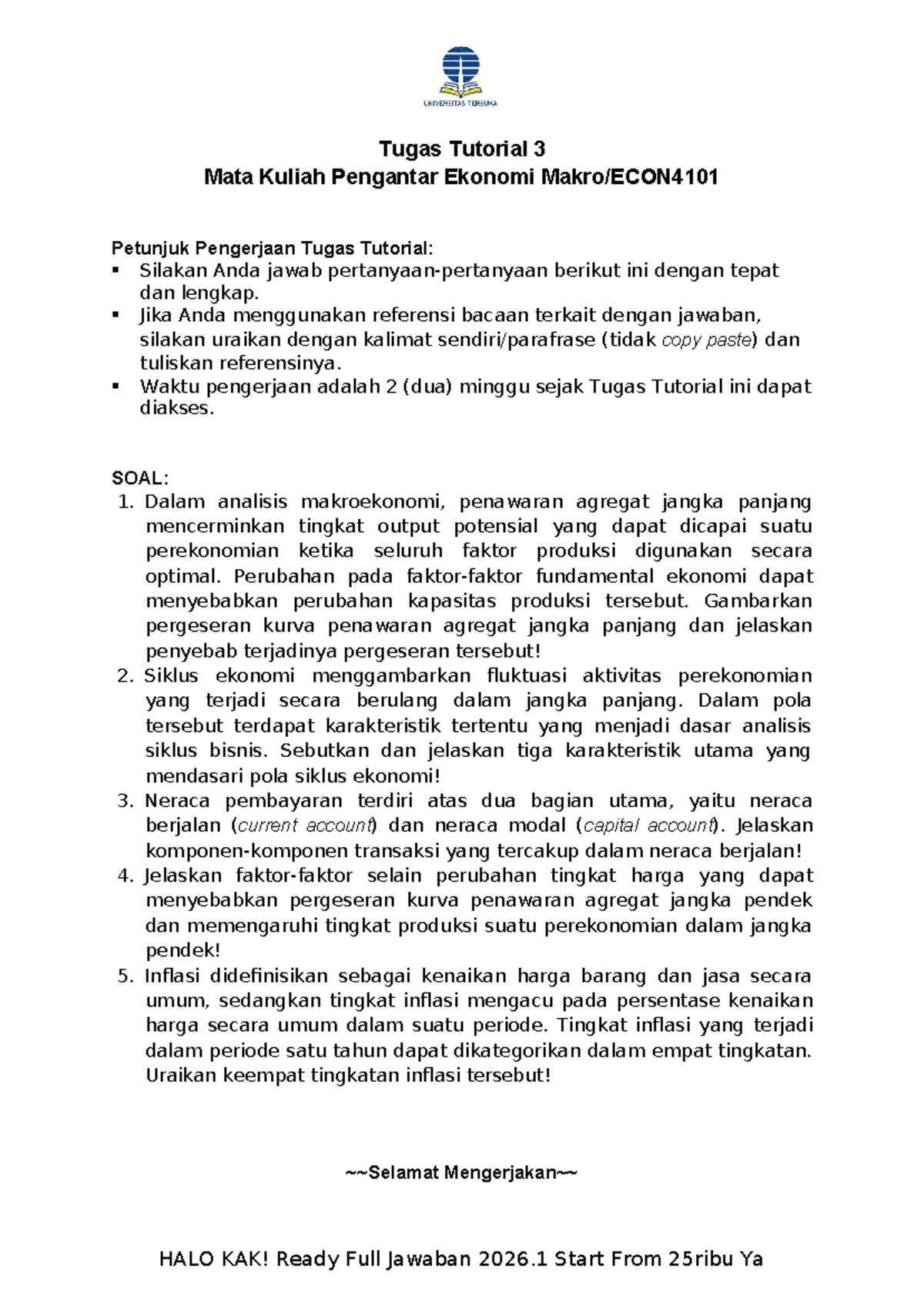 Tugas Tutorial 3 - Pengantar Ekonomi Makro: Analisis dan Jawaban - Studocu