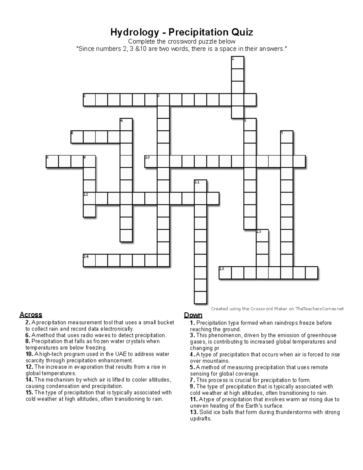 Hydrology (Course Code) Precipitation Quiz: Crossword Puzzle Challenge ...