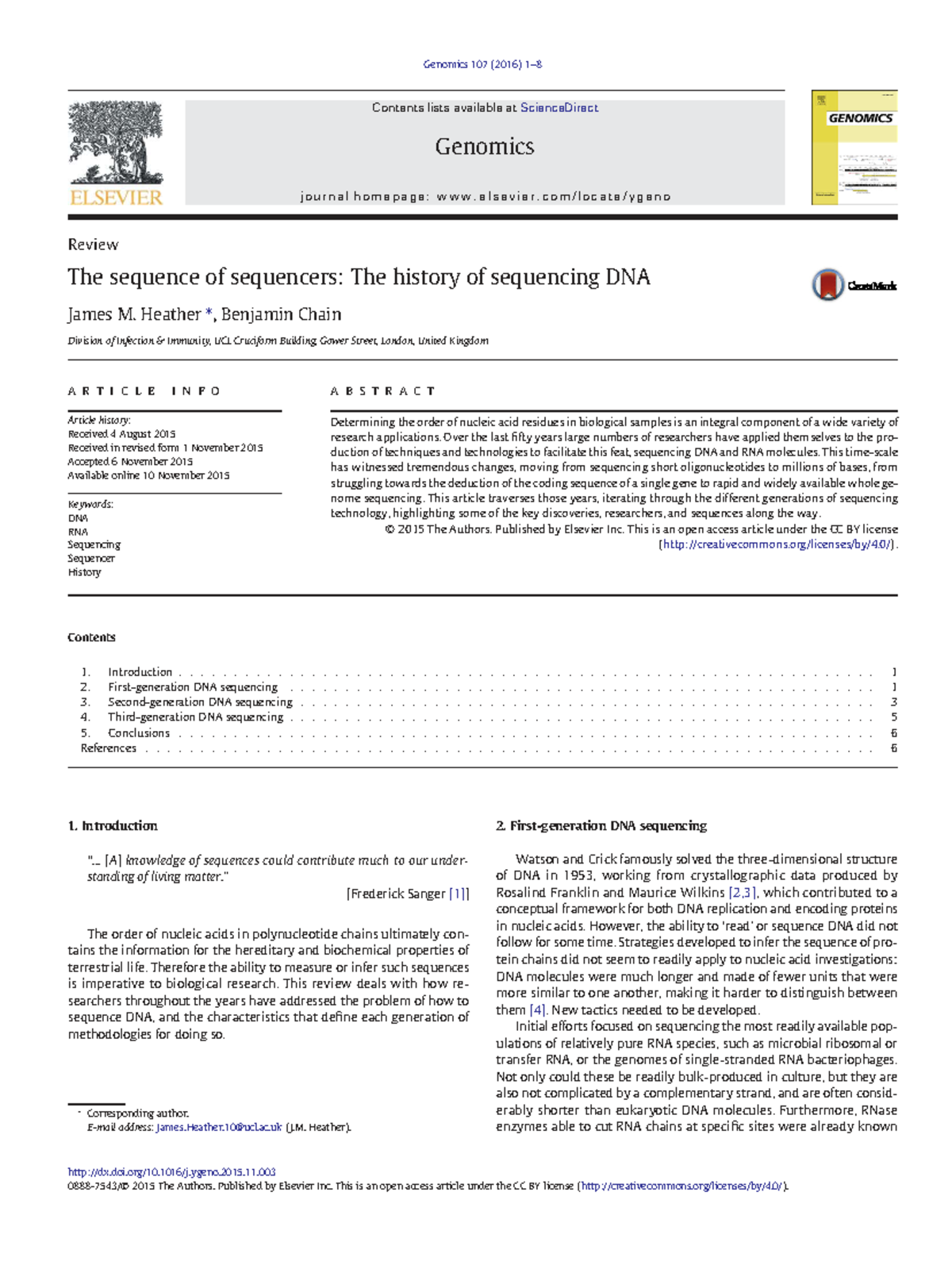 Genomics 107 (2016) Review: The Evolution of DNA Sequencing ...
