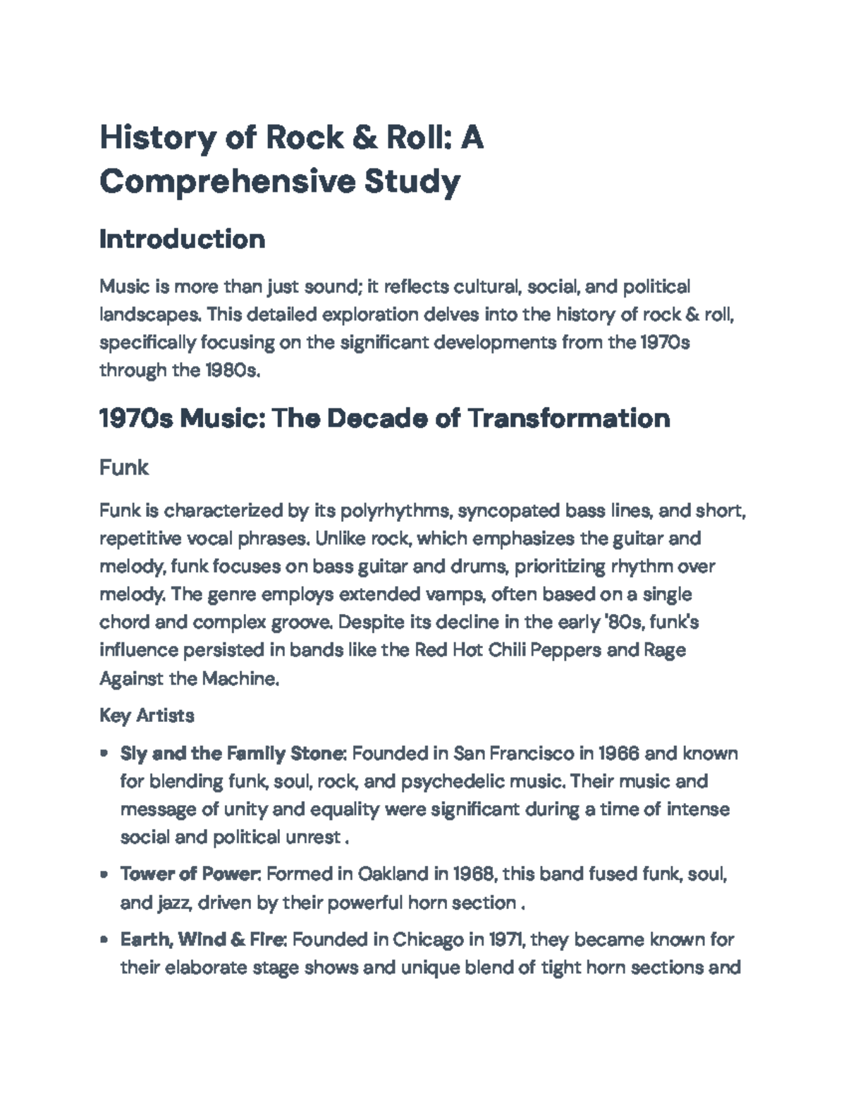 History of Rock & Roll (1970-1980): A Comprehensive Study - Studocu