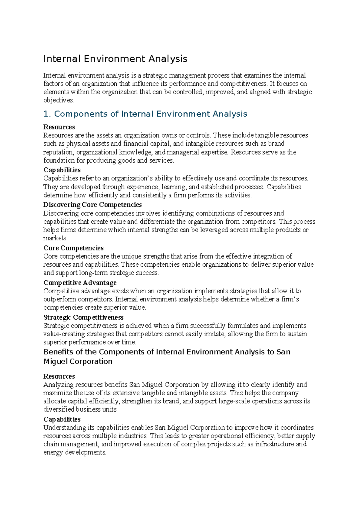 Internal Environment Analysis: Strategic Insights for San Miguel Corp ...