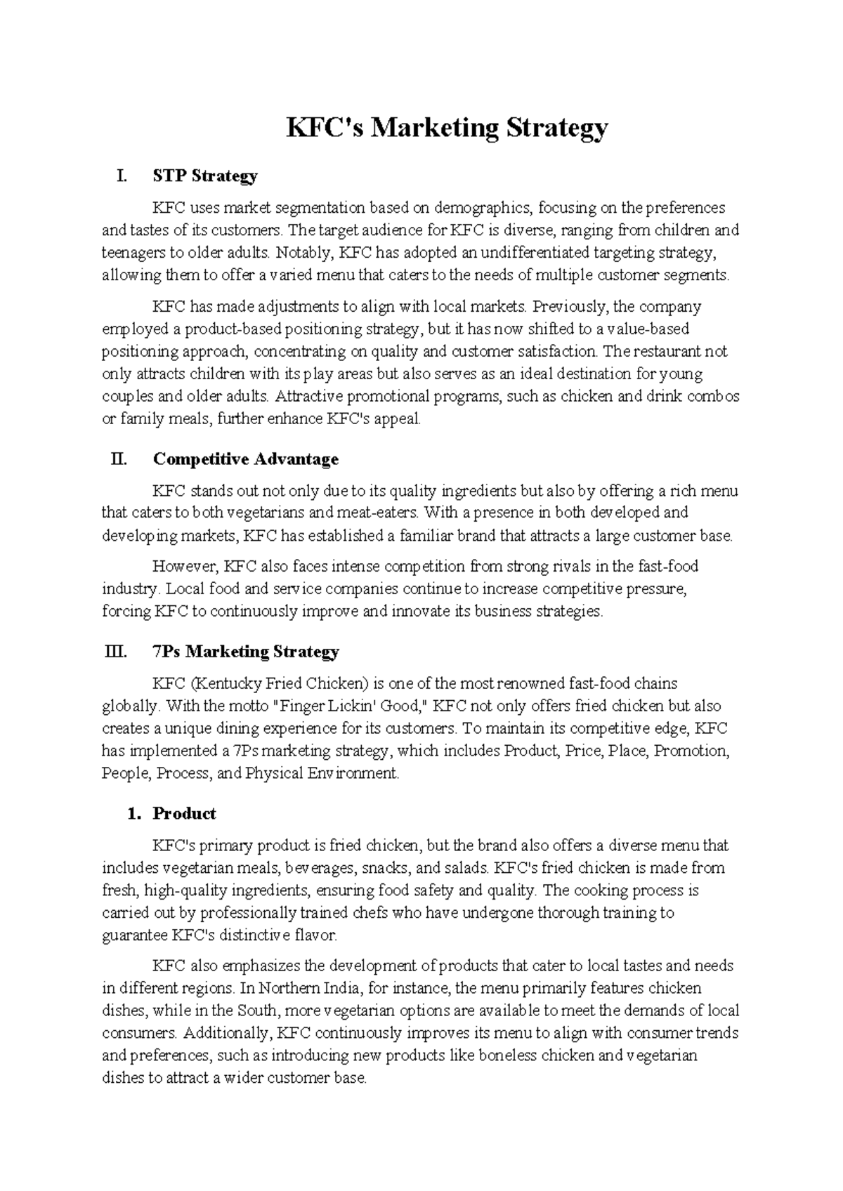 KFC's Marketing Strategy: Analyzing STP and 7Ps Approaches - Studocu