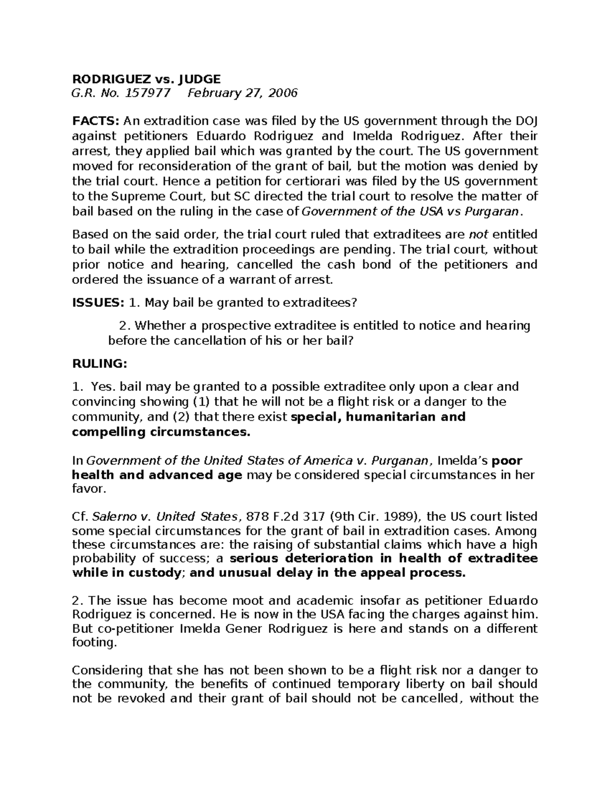 85. Rodriguez vs Presiding Judge RTC Manila: Extradition & Bail Issues ...
