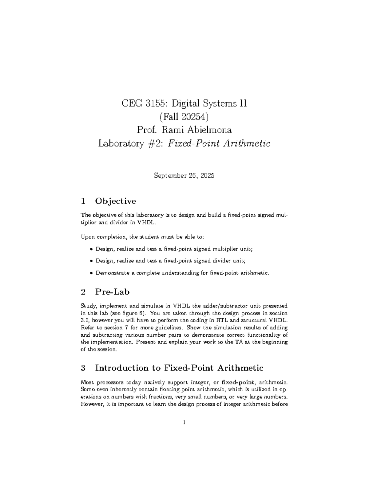 CEG 3155: Lab 2 - VHDL Design of Signed Multiplier & Divider - Studocu
