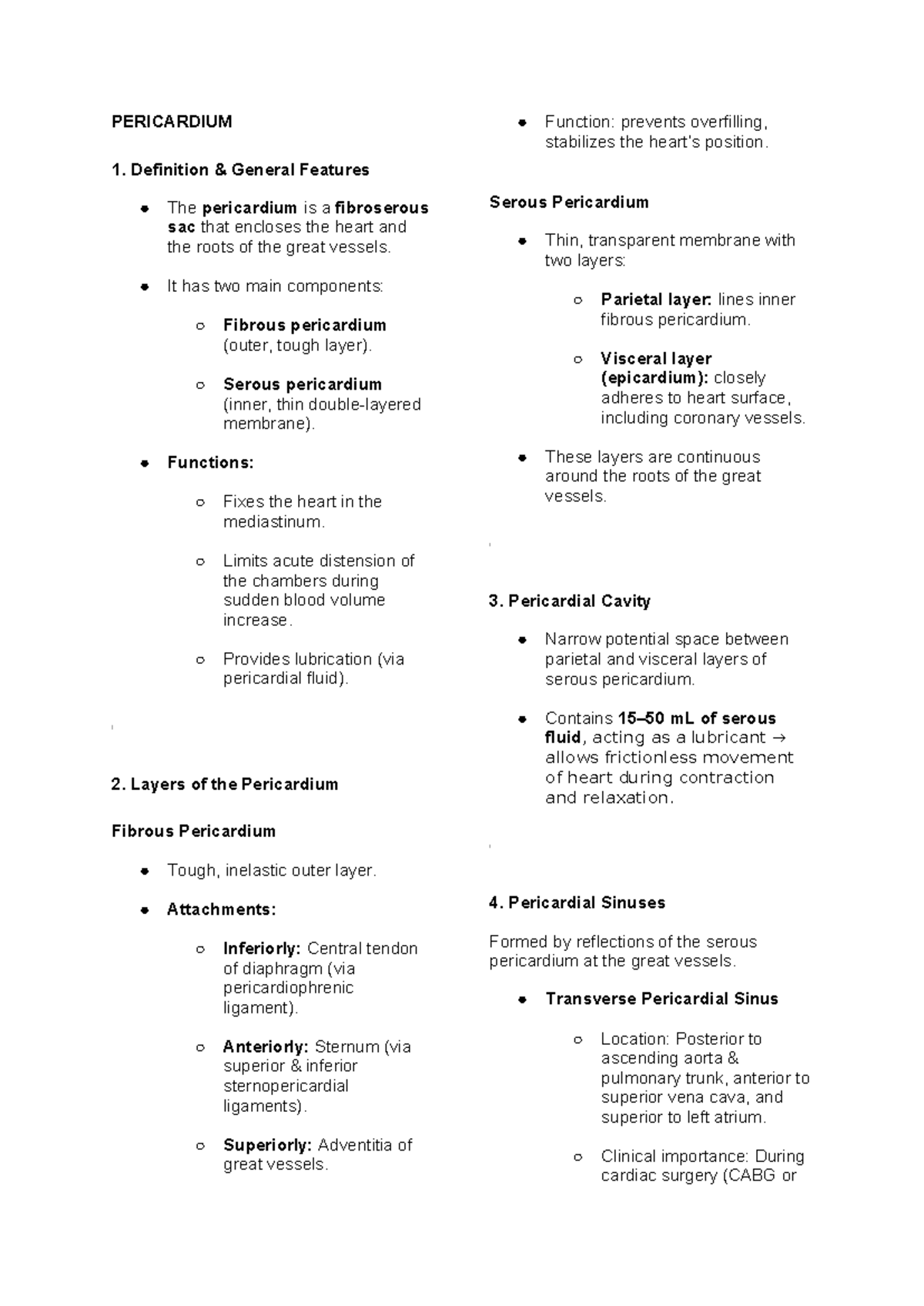Anatomy Cardio Block Reviewer: Pericardium & Heart Structure - Studocu
