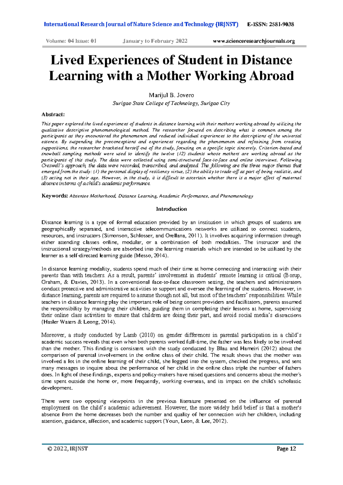 Lived Experiences of Students in Distance Learning (IRJNST V4I1) - Studocu