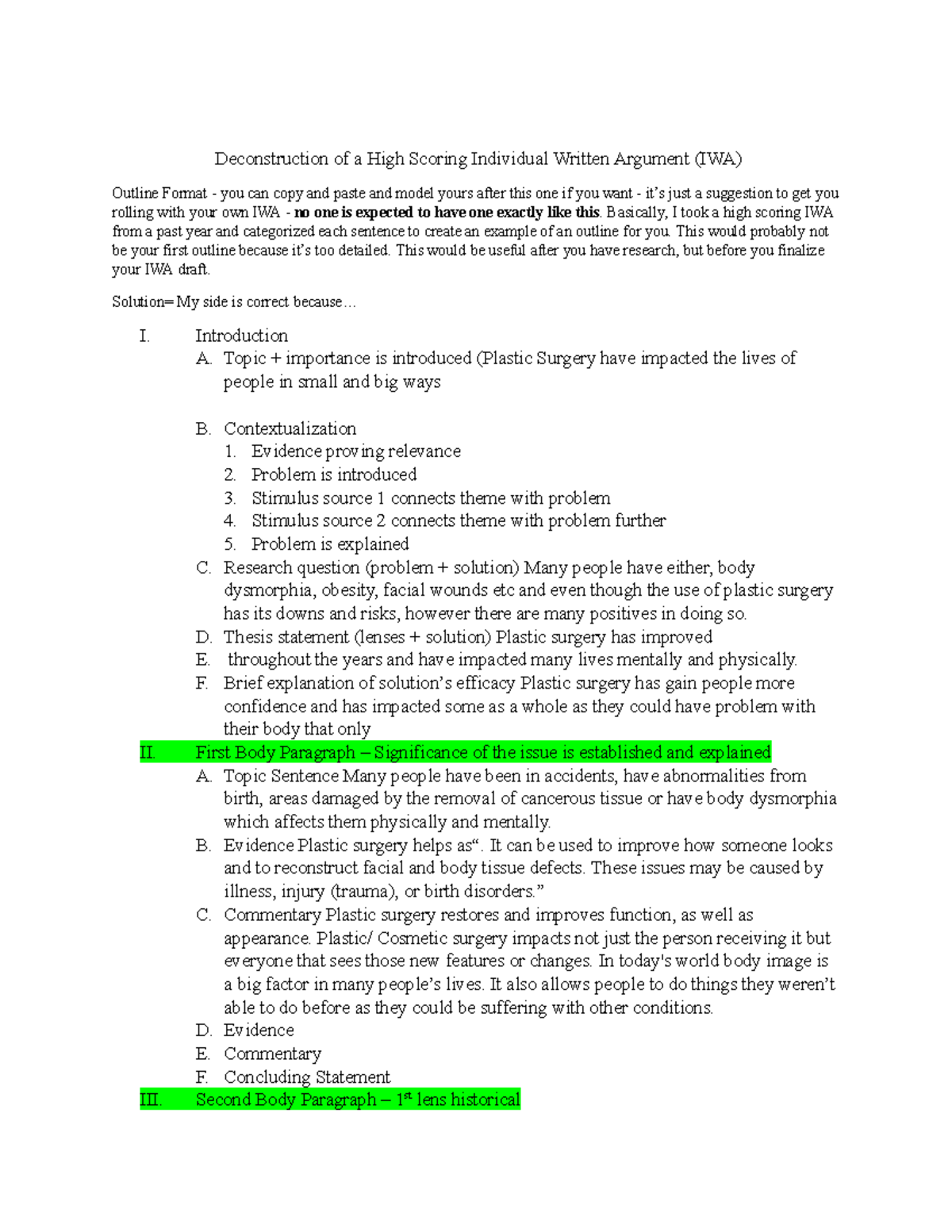 High Scoring IWA Outline: Structure & Insights for Successful Arguments ...