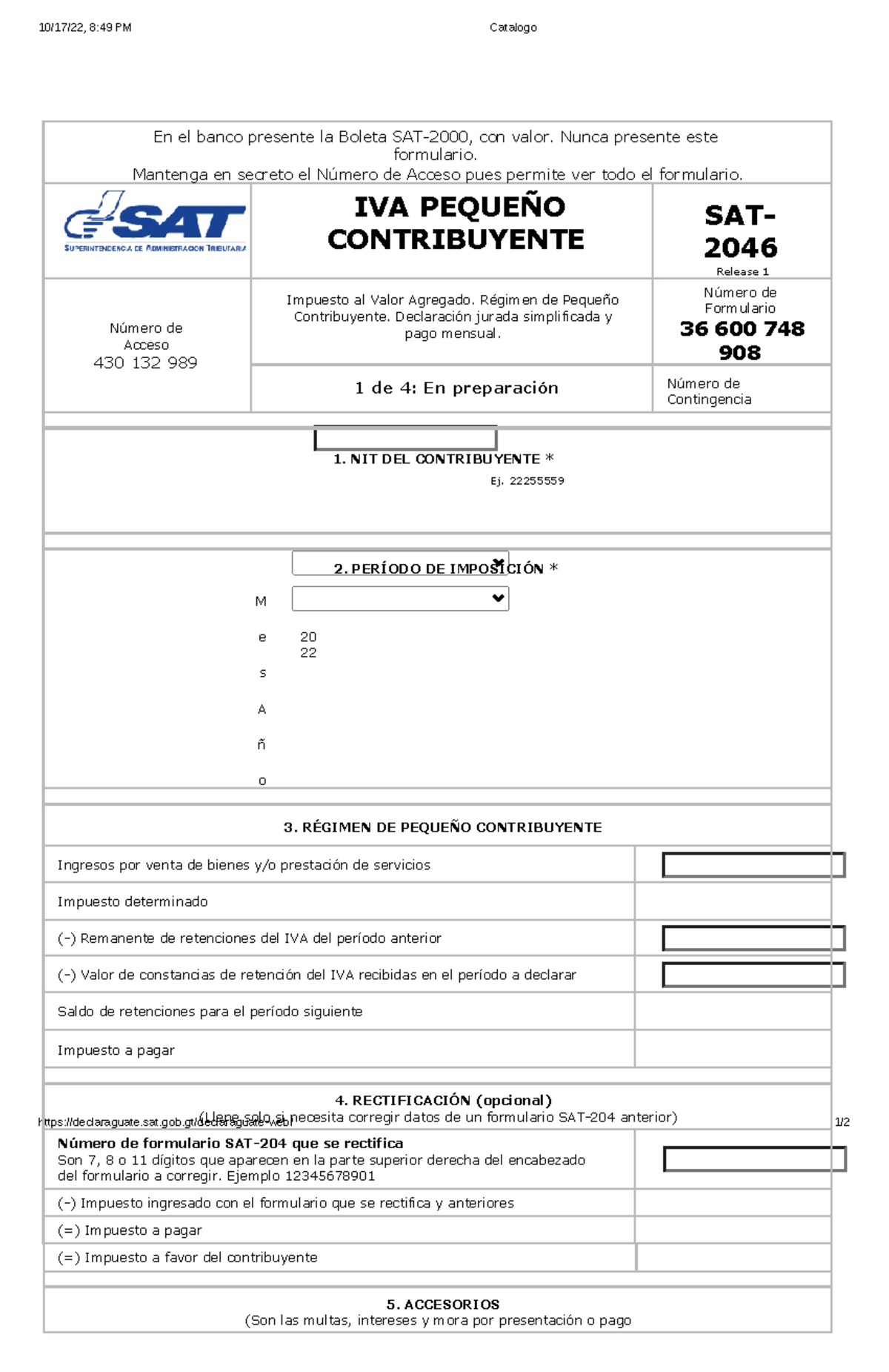 Declaraguate SAT-2046 - 10/17/22, 8:49 PMCatalogo declaraguate.sat.gob ...