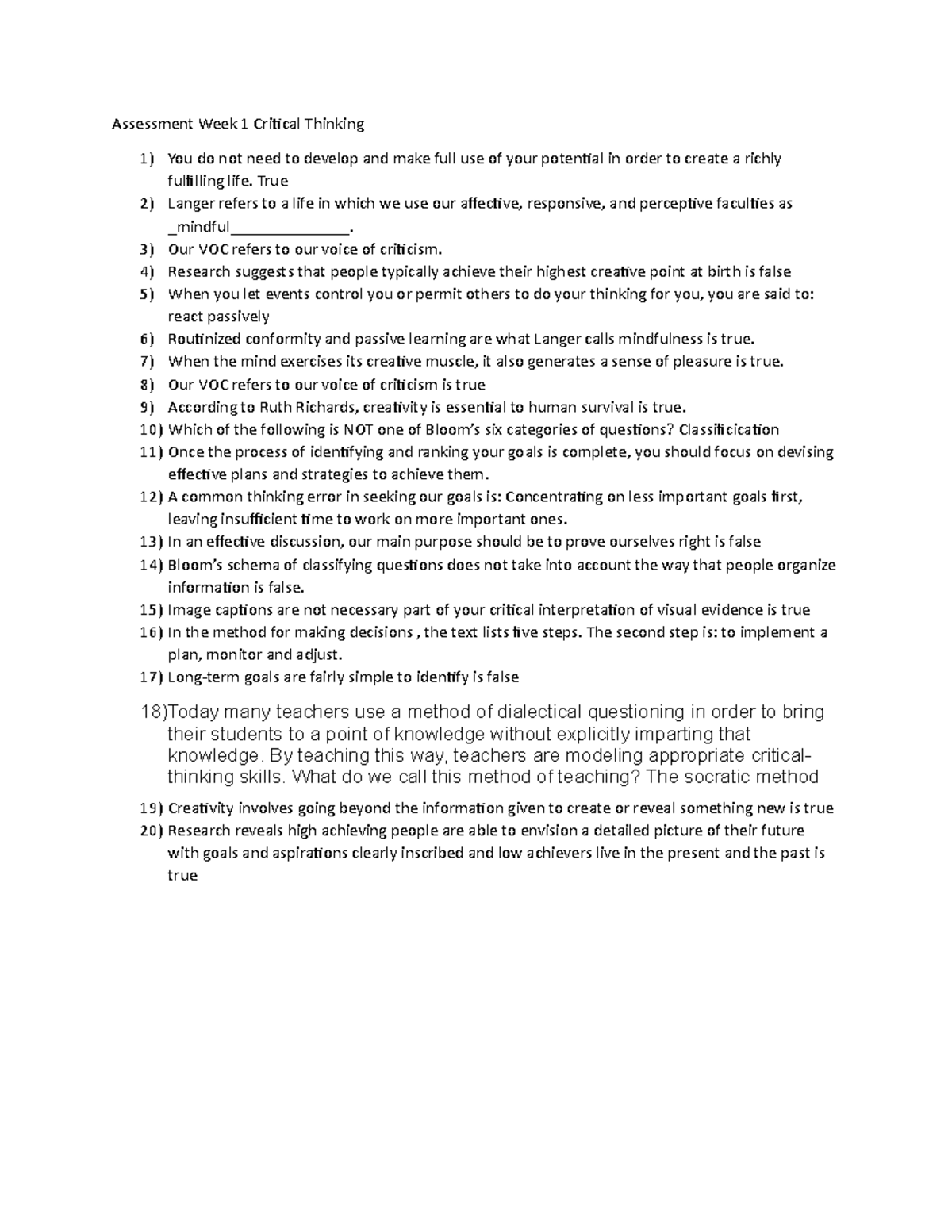 Assessment Week 1 Critical Thinking Analysis And Concepts Studocu