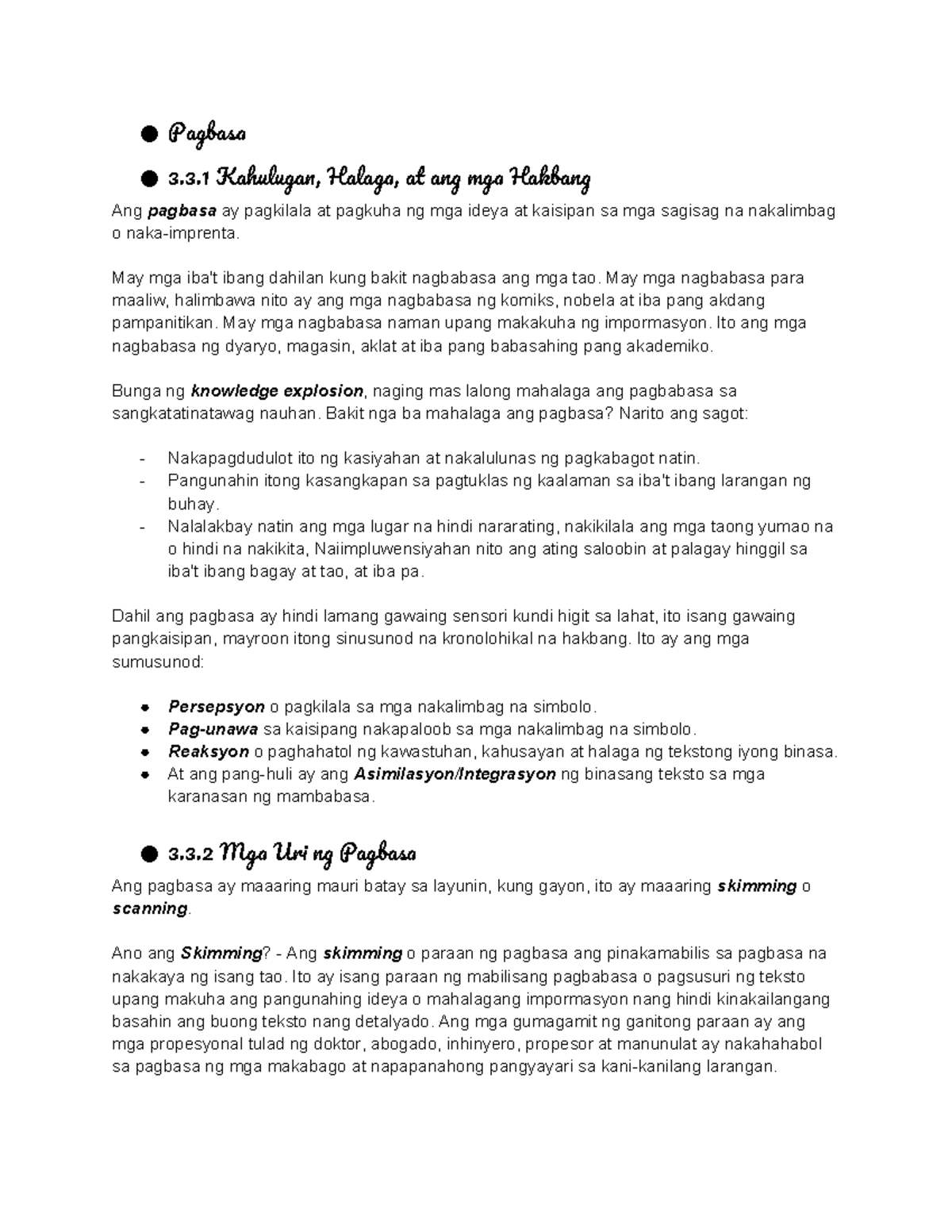 Pagbasa at Pagsulat: Mga Estratehiya at Hakbang sa 3.3.1 hanggang 3.3.3 ...
