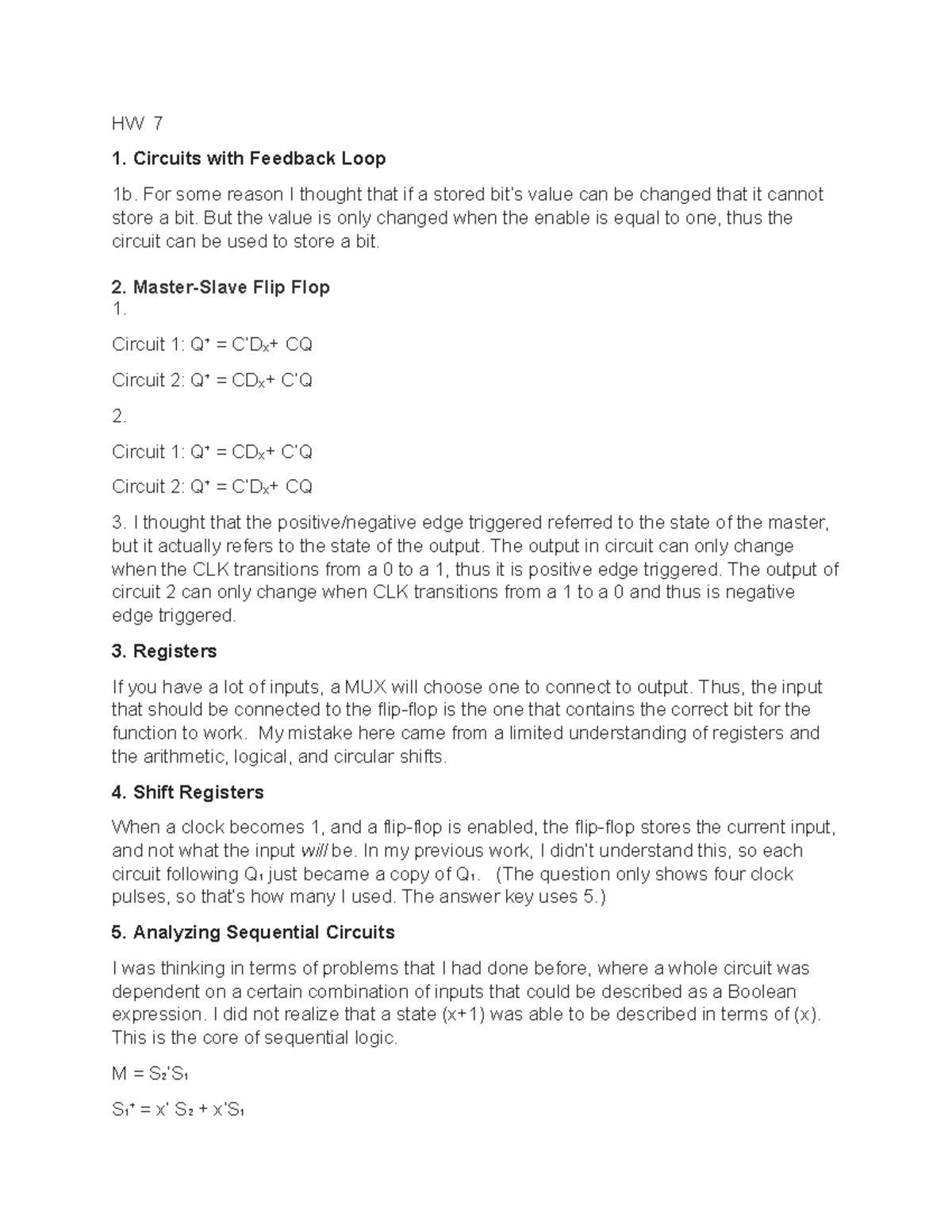 ECE 120 - HW7 Solutions on Feedback Circuits & Flip Flops - Studocu