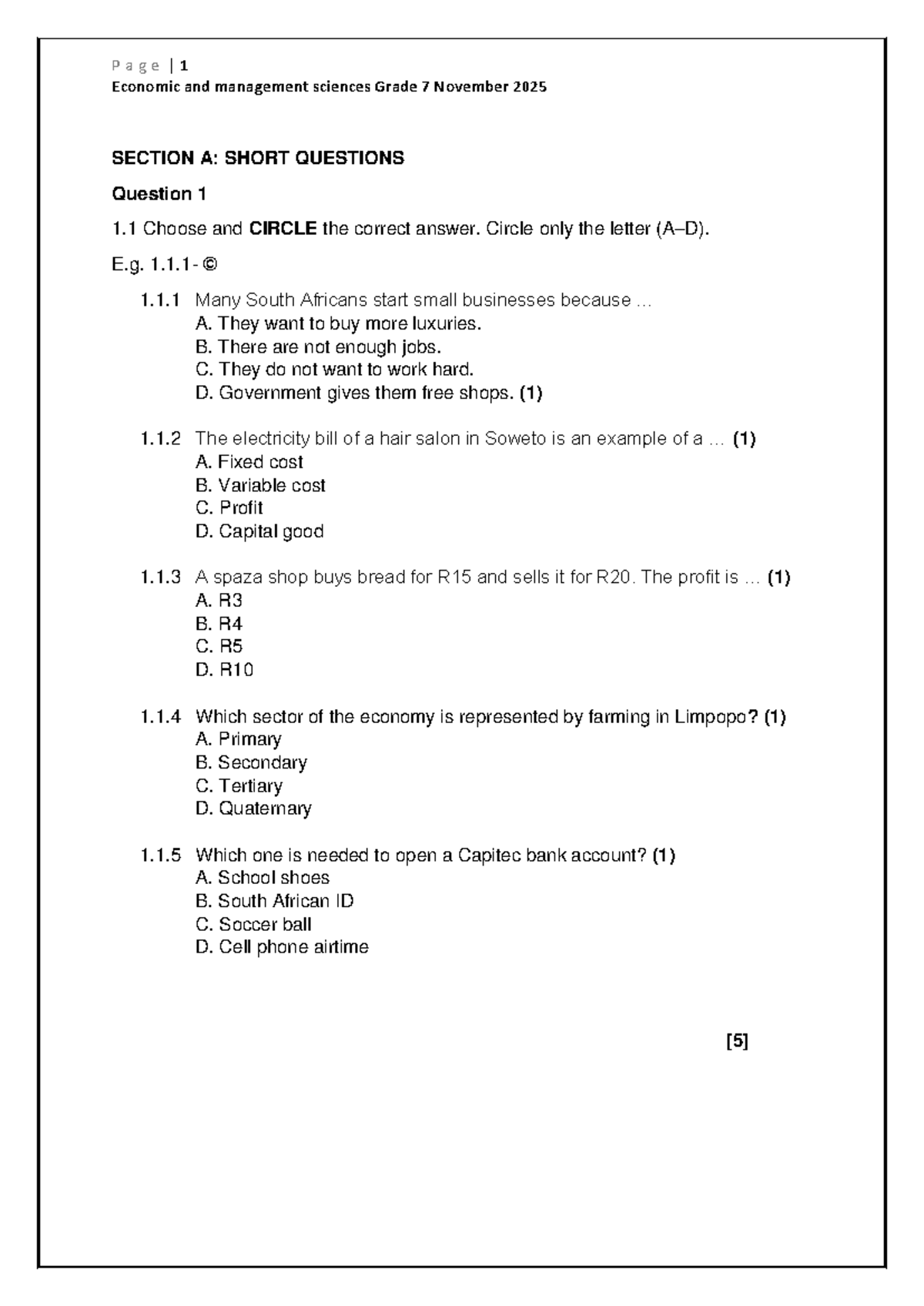 EMS Grade 7 November 2025 Exam: Short Questions & Case Studies - Studocu