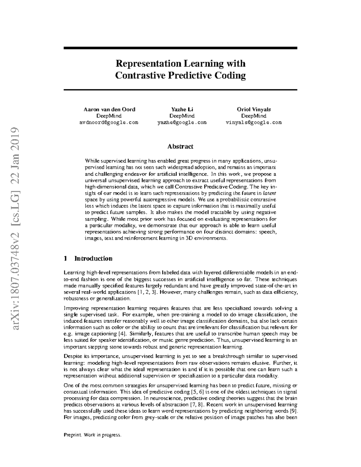 Contrastive Predictive Coding: Unsupervised Representation Learning ...