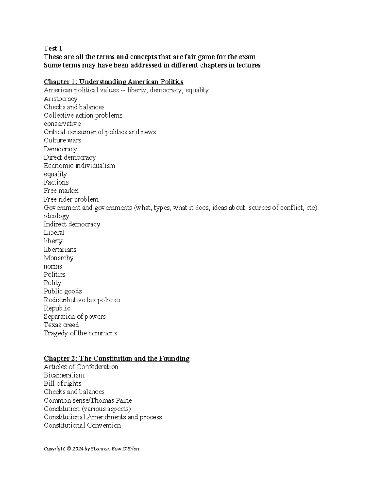 Review Sheet 1 for Gov 310L: Key Terms and Concepts for Test 1 - Studocu