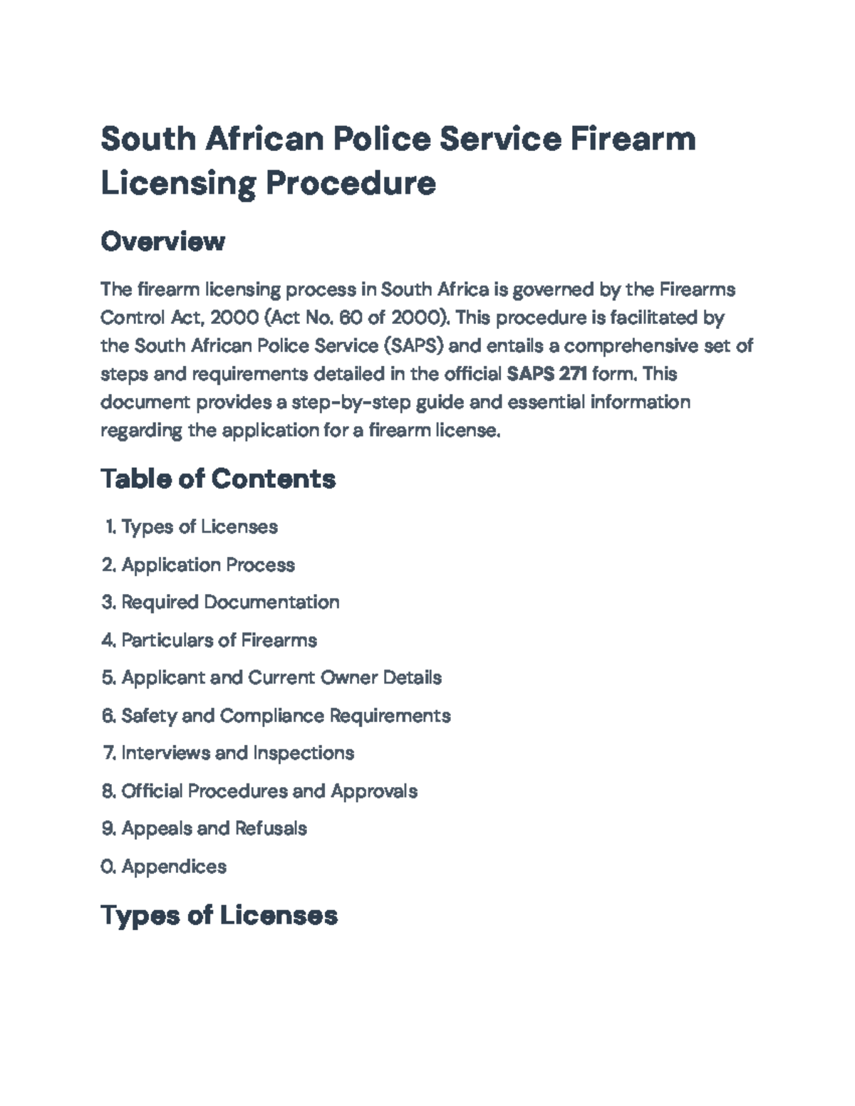 Guide to South African Police Service Firearm Licensing Procedures ...