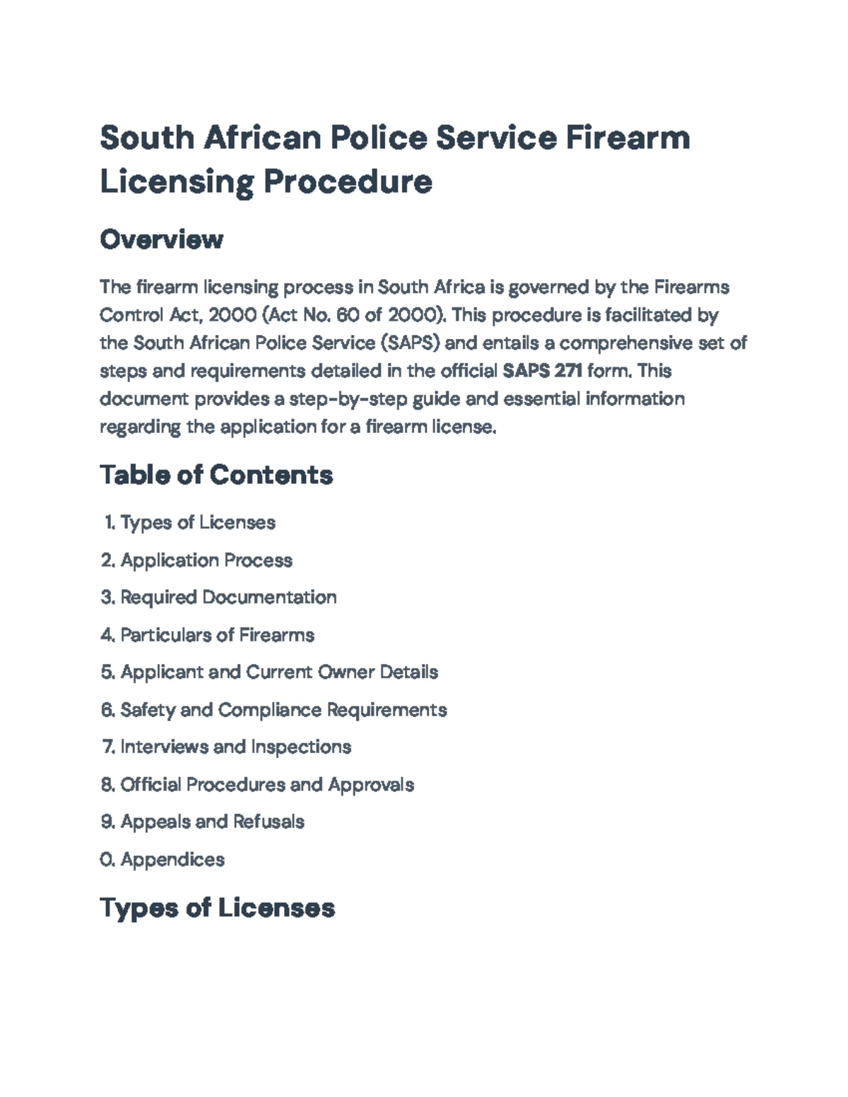 SAPS 271: Firearm Possession License Application Form Guidelines - Studocu