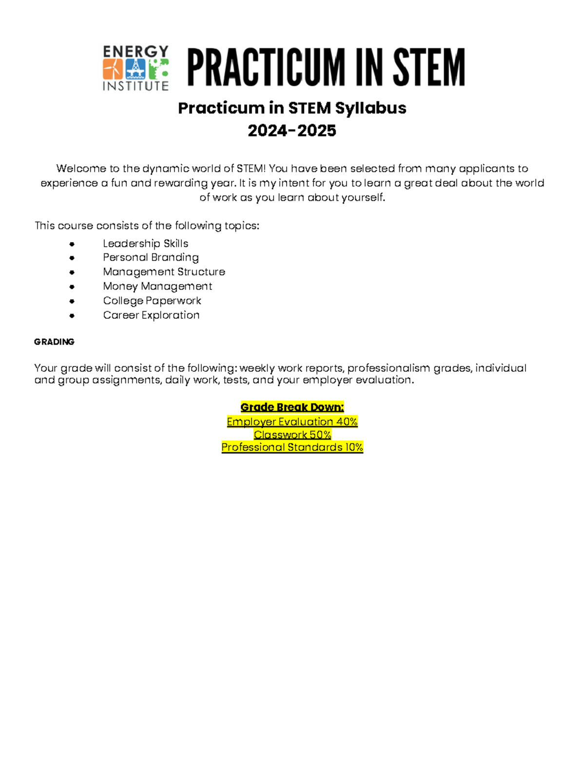 Practicum in STEM Syllabus 2024-2025: Guidelines & Expectations - Studocu