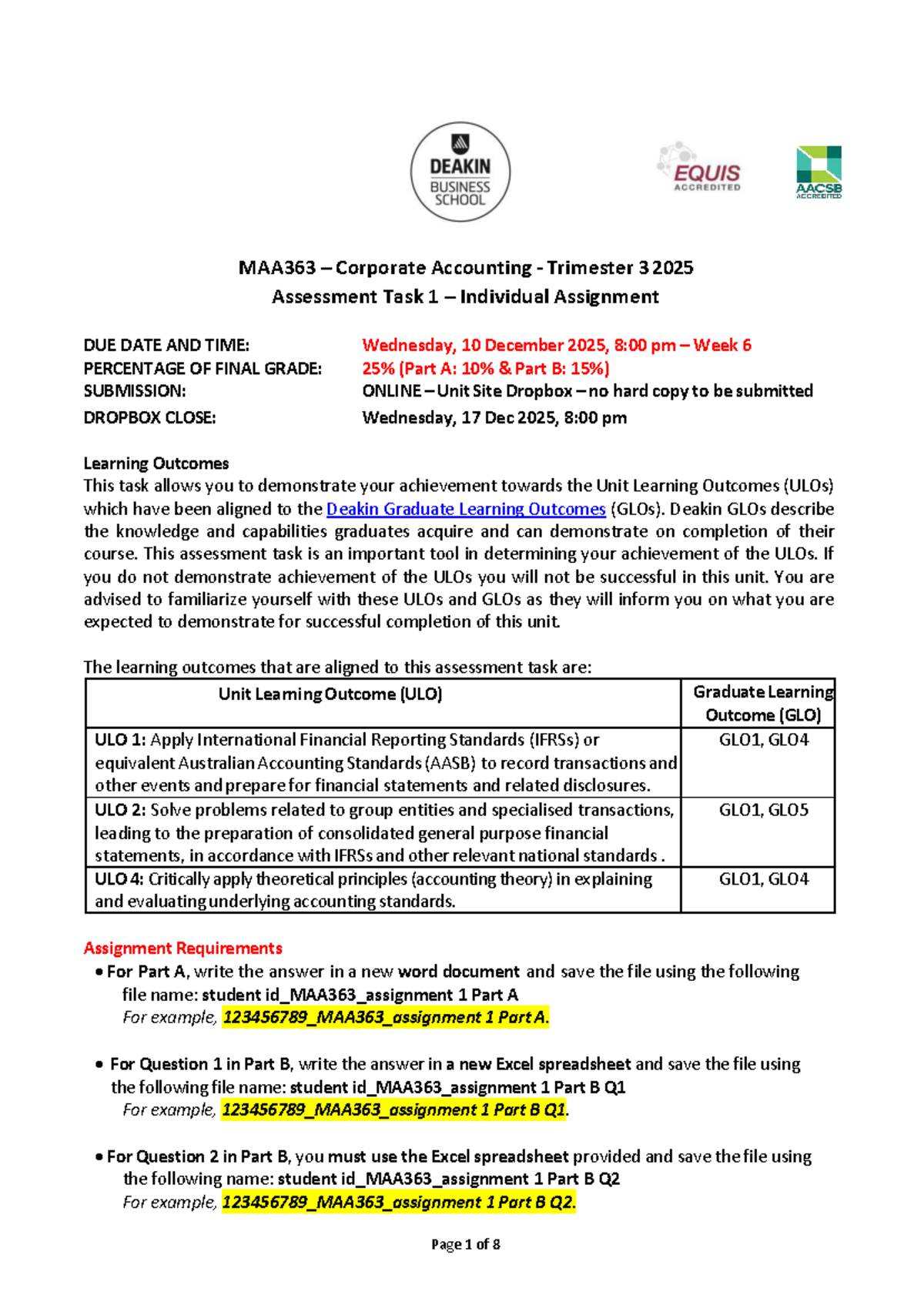 MAA363 T3 2025 Corporate Accounting Assessment Task 1 Guidelines - Studocu