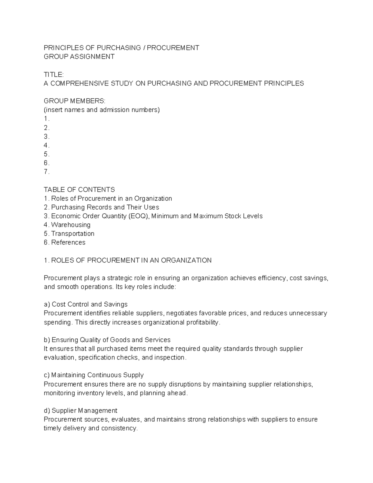 PROC 101: Comprehensive Study on Purchasing & Procurement Principles - Studocu