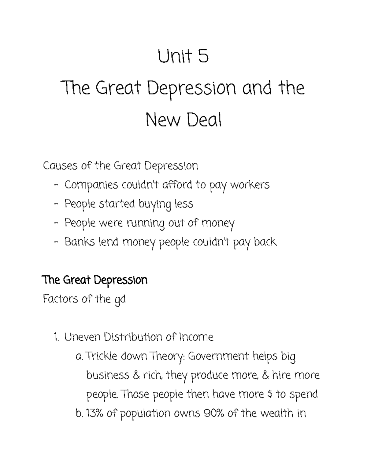 Unit 5: The Great Depression and the New Deal Overview - Studocu