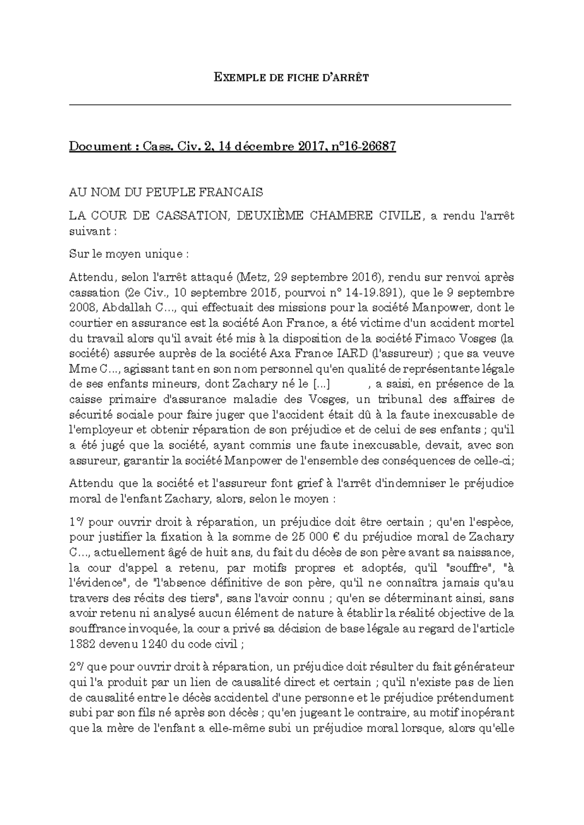 Exemple de fiche darrêt - EXEMPLE DE FICHE D’ARR T - Studocu