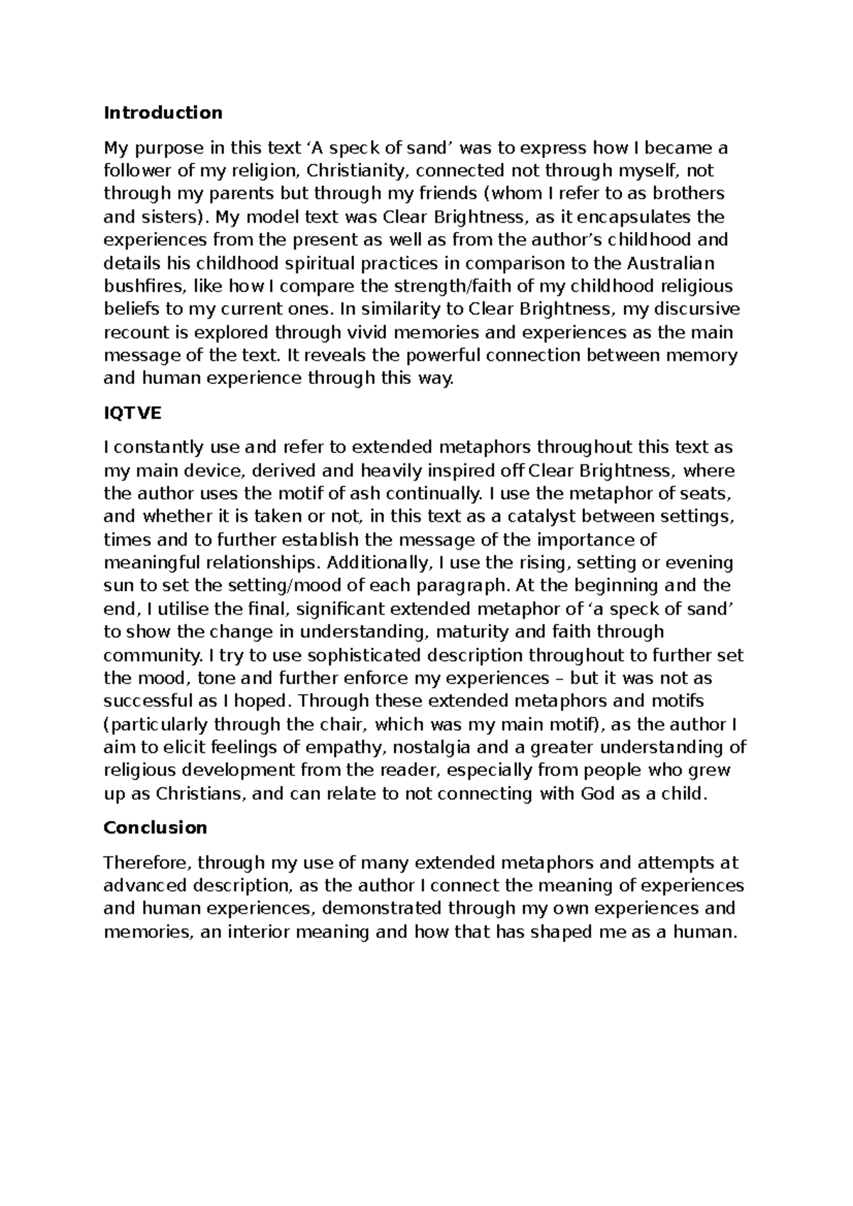 Reflection - A Speck of Sand on Faith and Community - Studocu