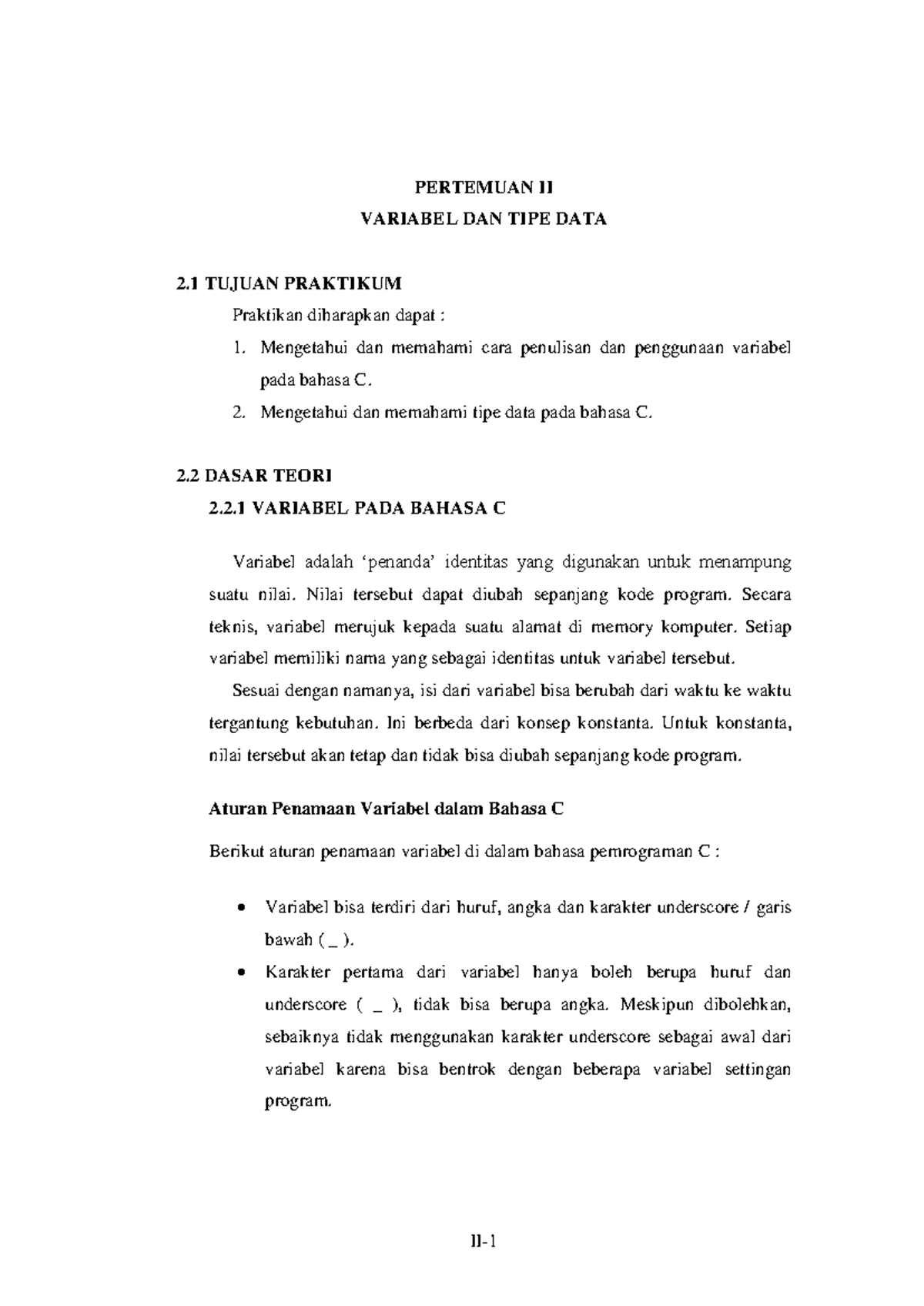 Laporan Praktikum: Variabel dan Tipe Data dalam Bahasa C - Studocu