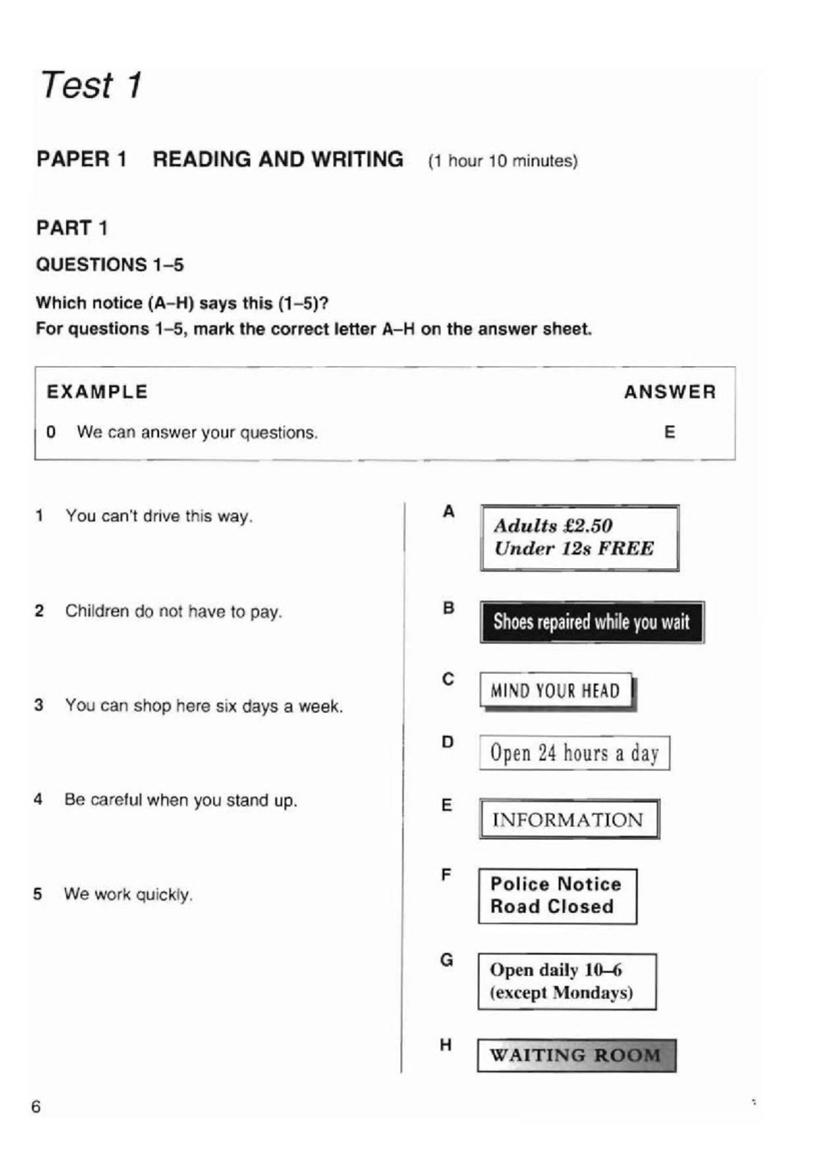 KET TEST 1 - Reading and Writing Practice Questions - Studocu