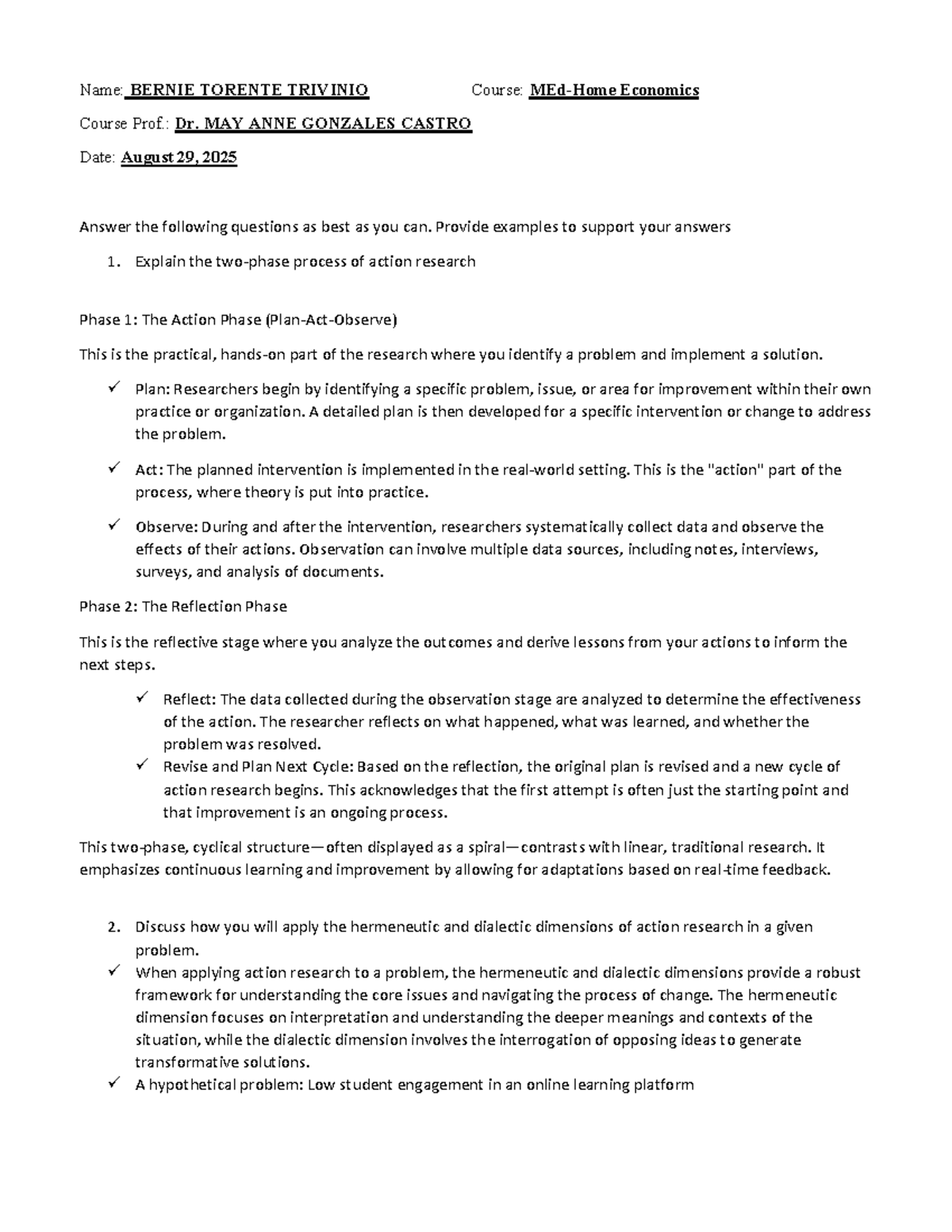 Action Research in Economics: A Guide by BERNIE TORENTE TRIVINIO - Studocu