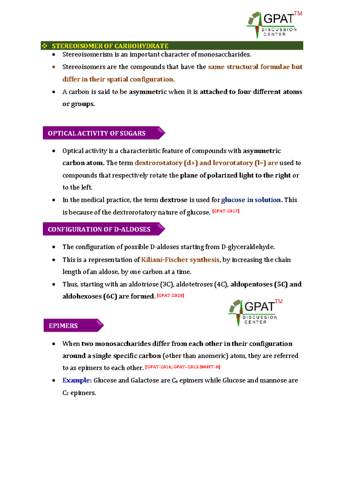 Biochemistry - Stereoisomers and Optical Activity of Carbohydrates ...