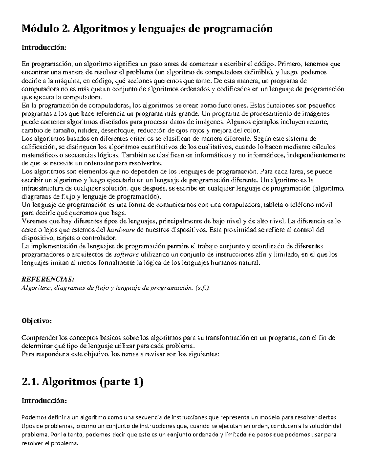 Módulo 2 Principios Programacion Logica - Módulo 2. Algoritmos y lenguajes de programación - Studocu