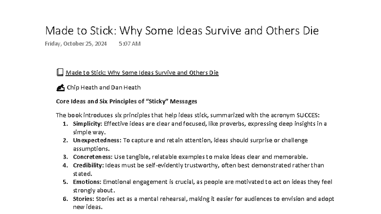 Takeaways from Made to Stick: Core Principles Explained - Studocu