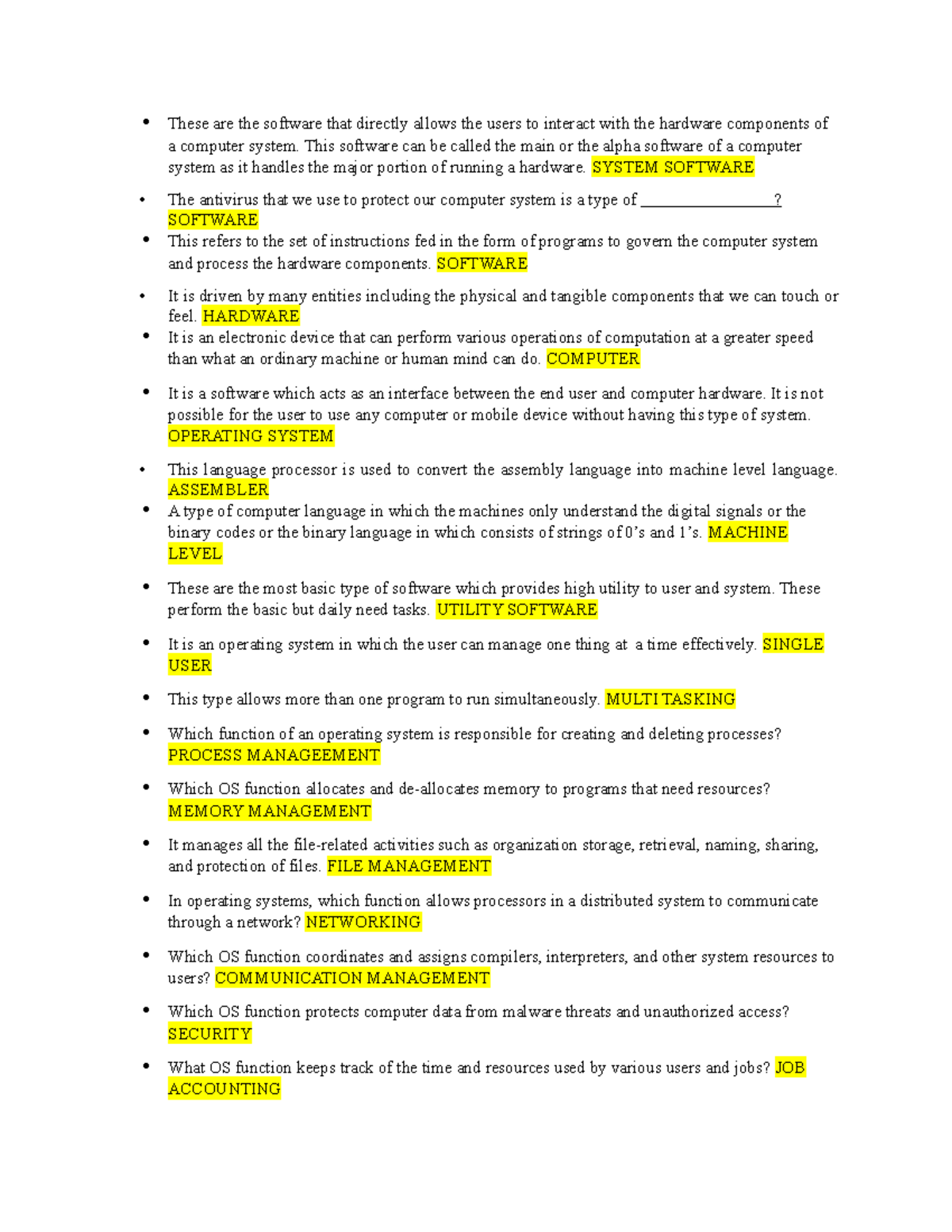 Grade 10 - System Software Overview and Functions Review - Studocu