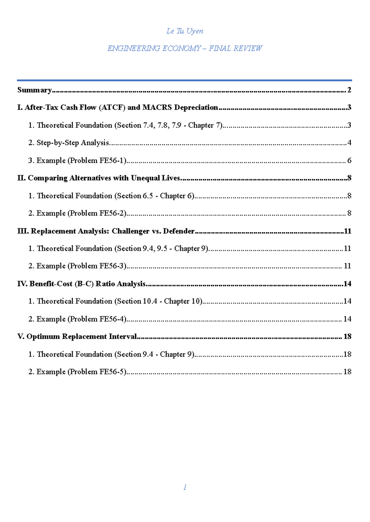ENGR 301 ENGINEERING ECONOMY FINAL REVIEW Summary and Key Concepts ...