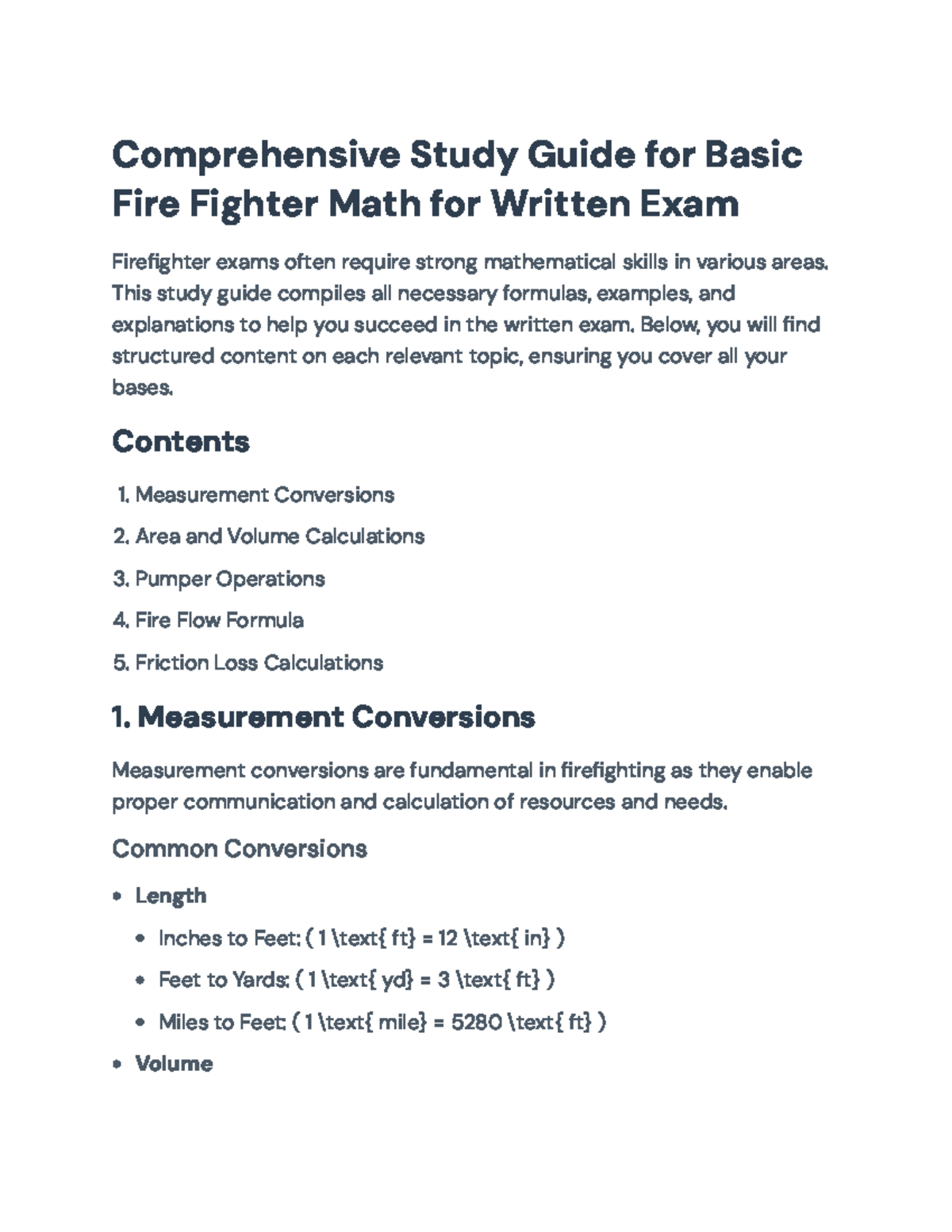 Basic Fire Fighter Math Study Guide for Written Exam Prep ...
