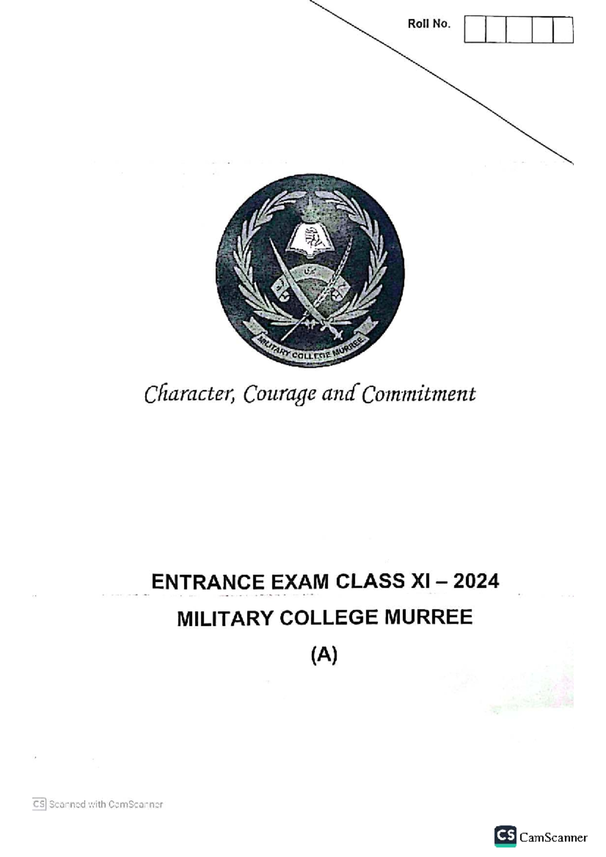 UF E Military College Murree Entrance Exam Class XI 2024: Character ...