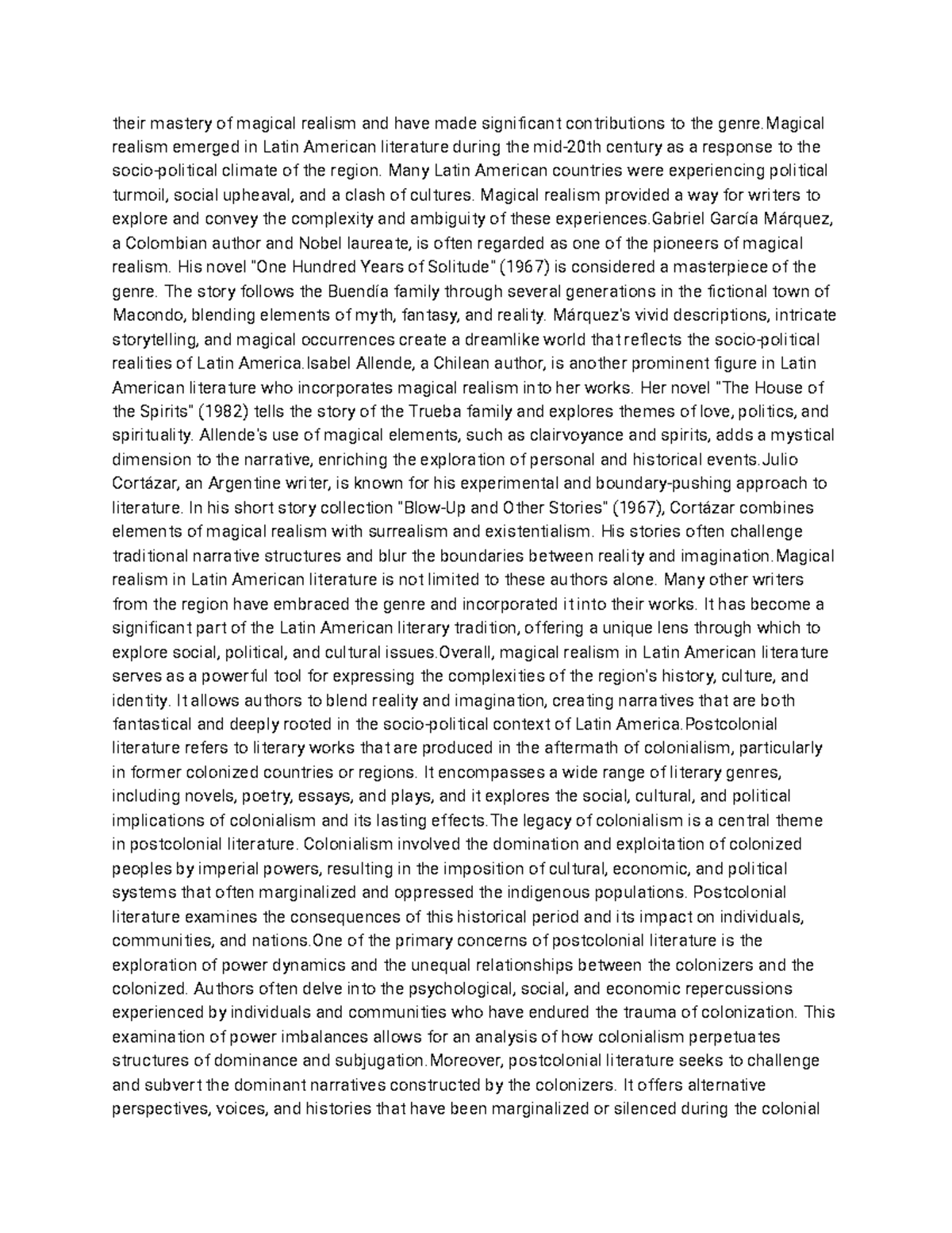 World Literatur-3 - Magical Realism & Postcolonial Literature Notes ...