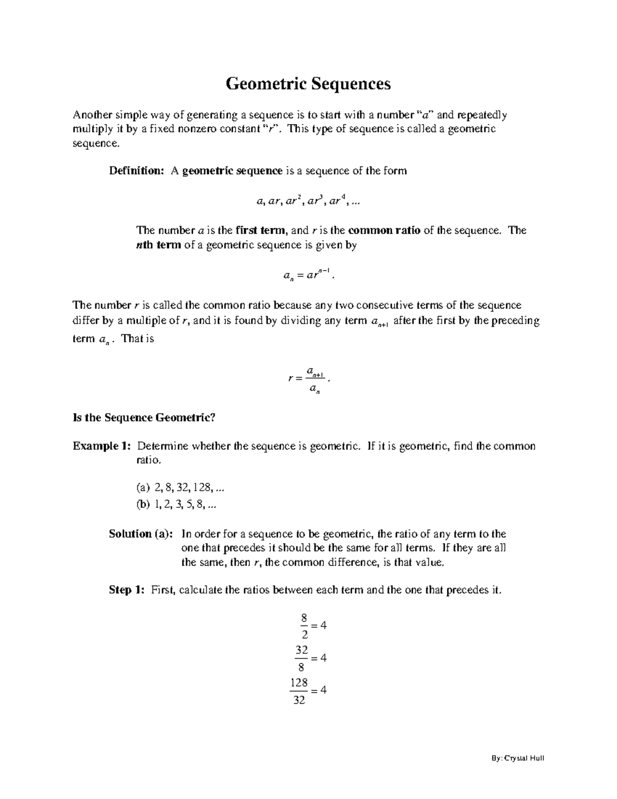Math1314-geometric-sequences - Geometric Sequences Another simple way ...